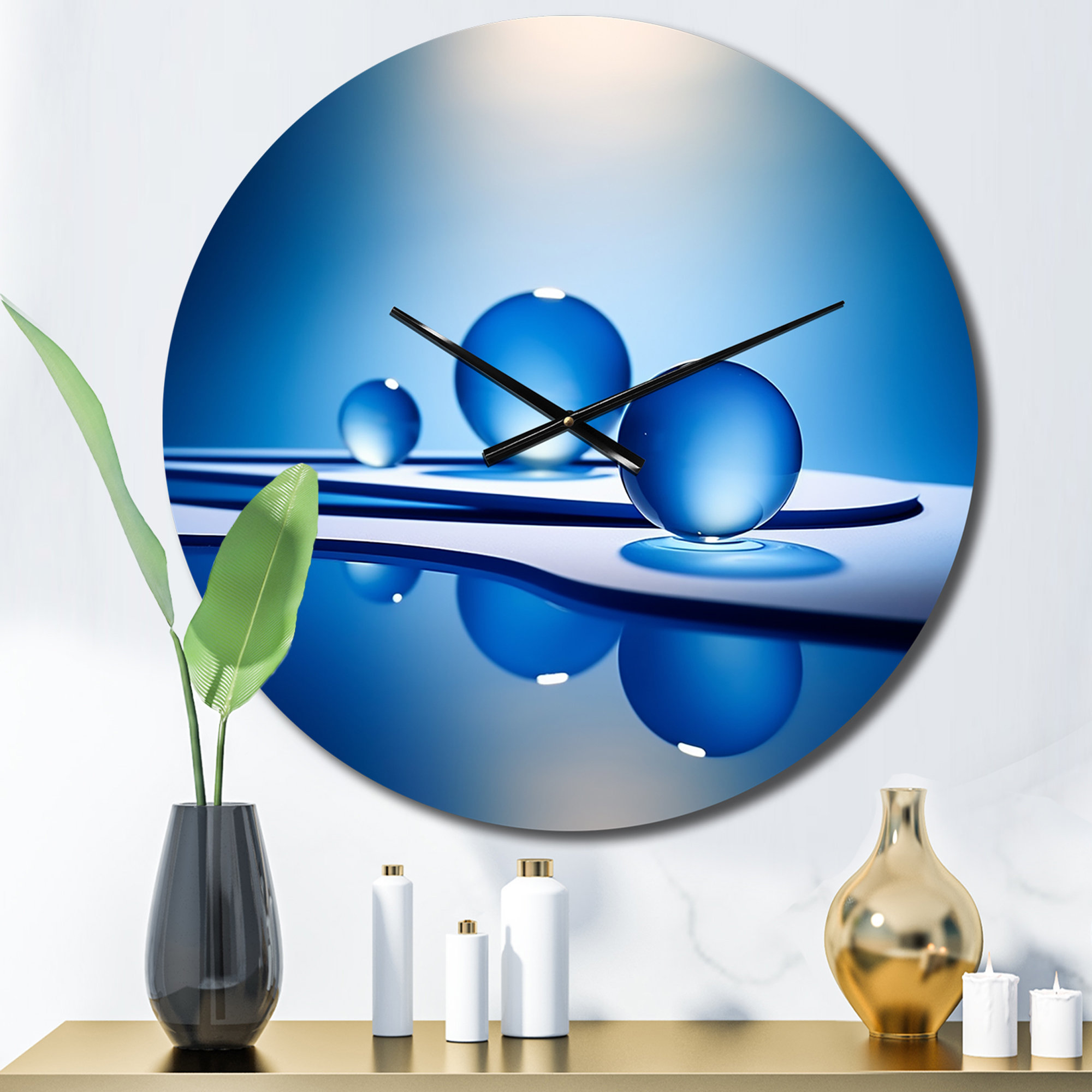 Design Art Serenity Sapphire Circular Spheres I Metal Wall Clock | Wayfair