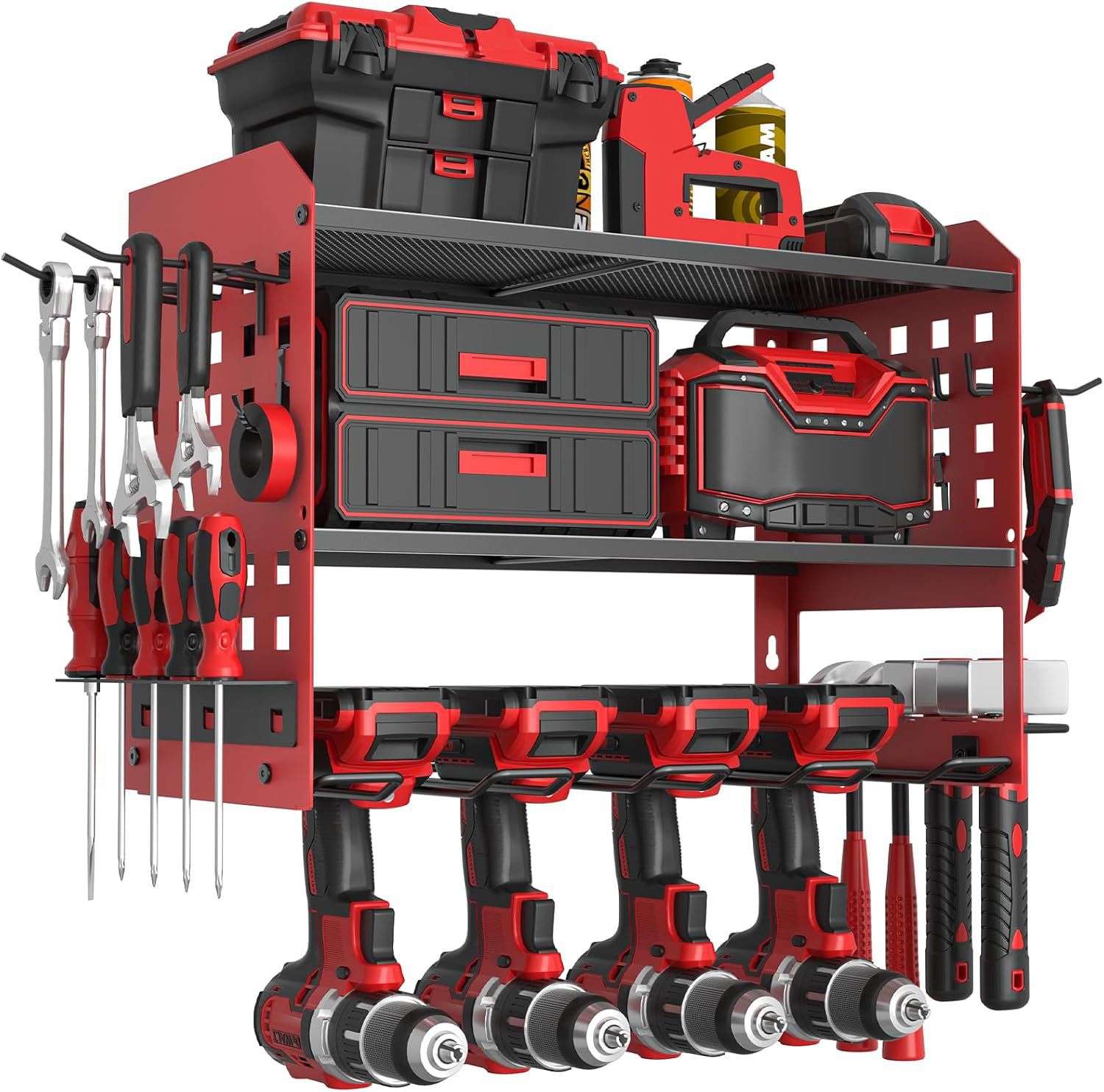 17 Stories Wall-Mounted Tool Organizer - 3-Tier Steel Rack With Drill ...