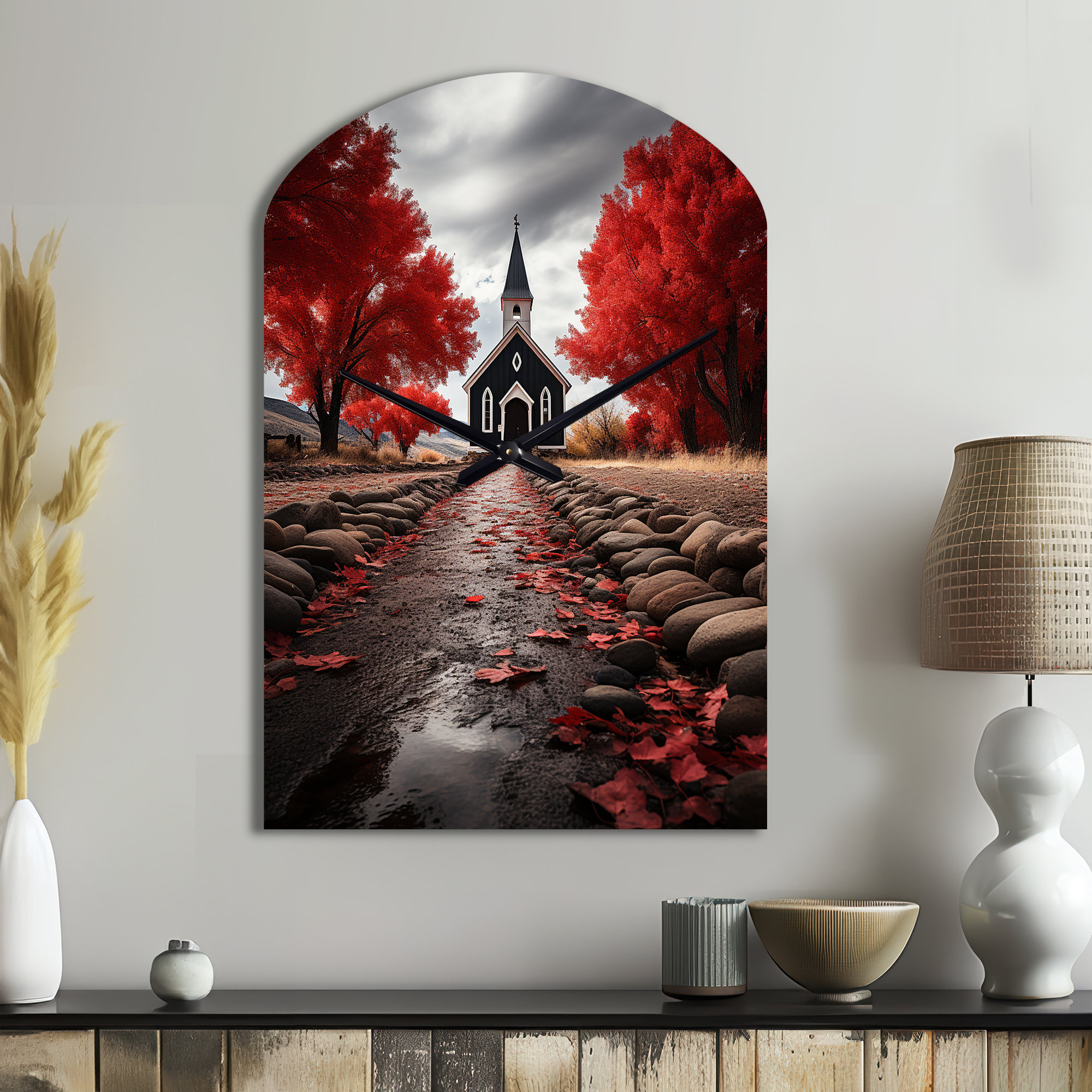 Design Art Red Church Sanctuary In Solitude - Church Arch Metal Wall ...