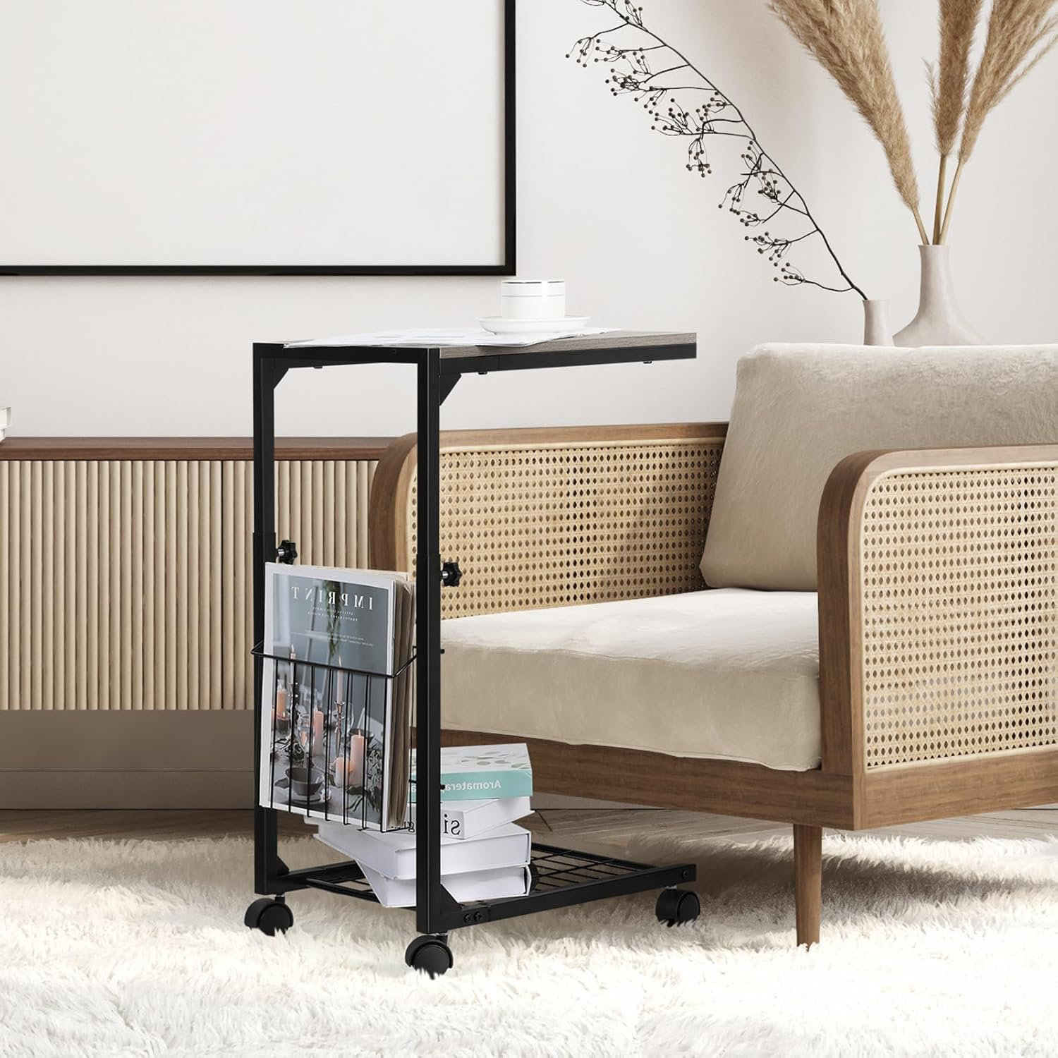 Latitude Run® C Shaped Side Table Adjustable End Table With Wheels C ...