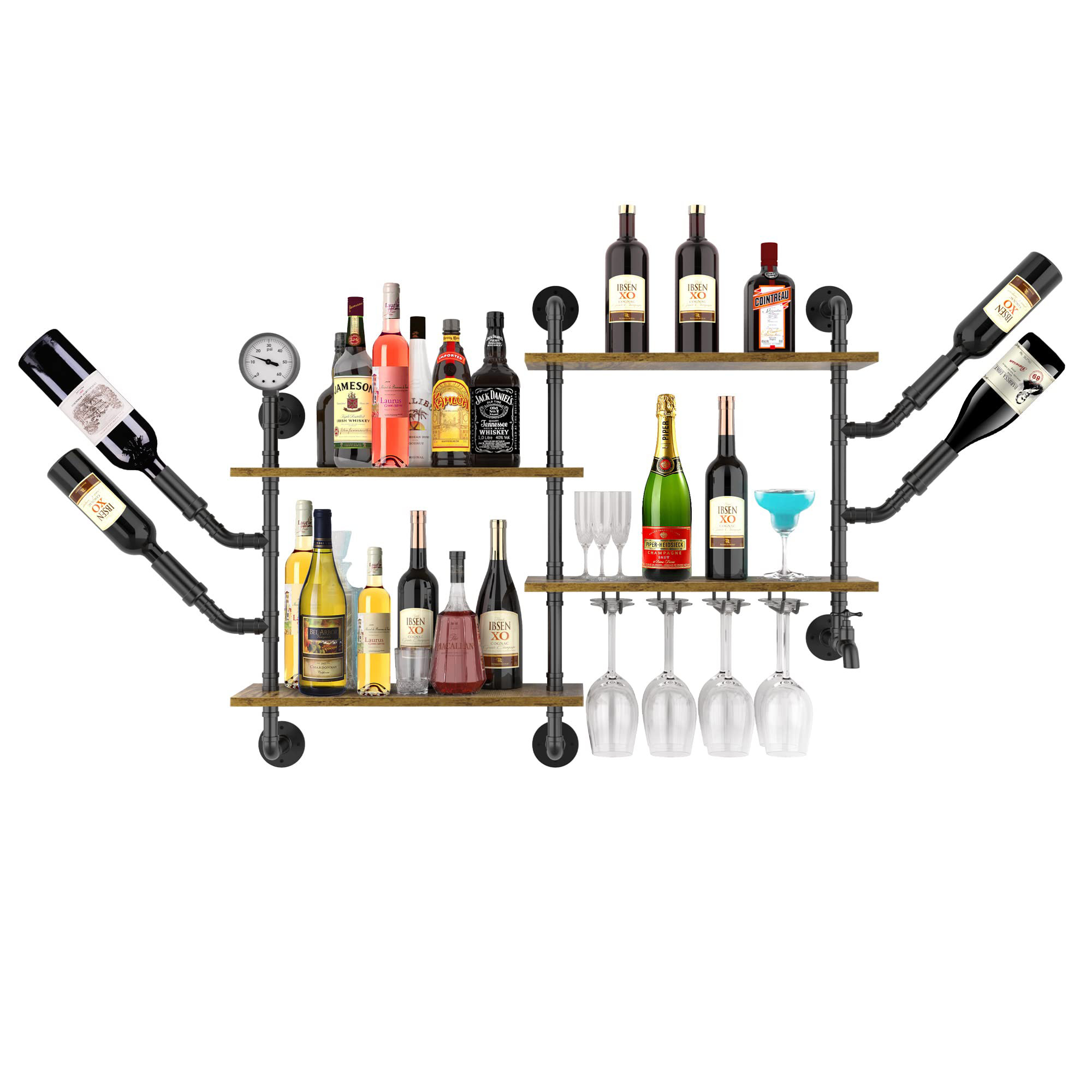 Williston Forge Industrial Pipe Wine Rack: Wall-Mounted 4-Tier Wooden ...