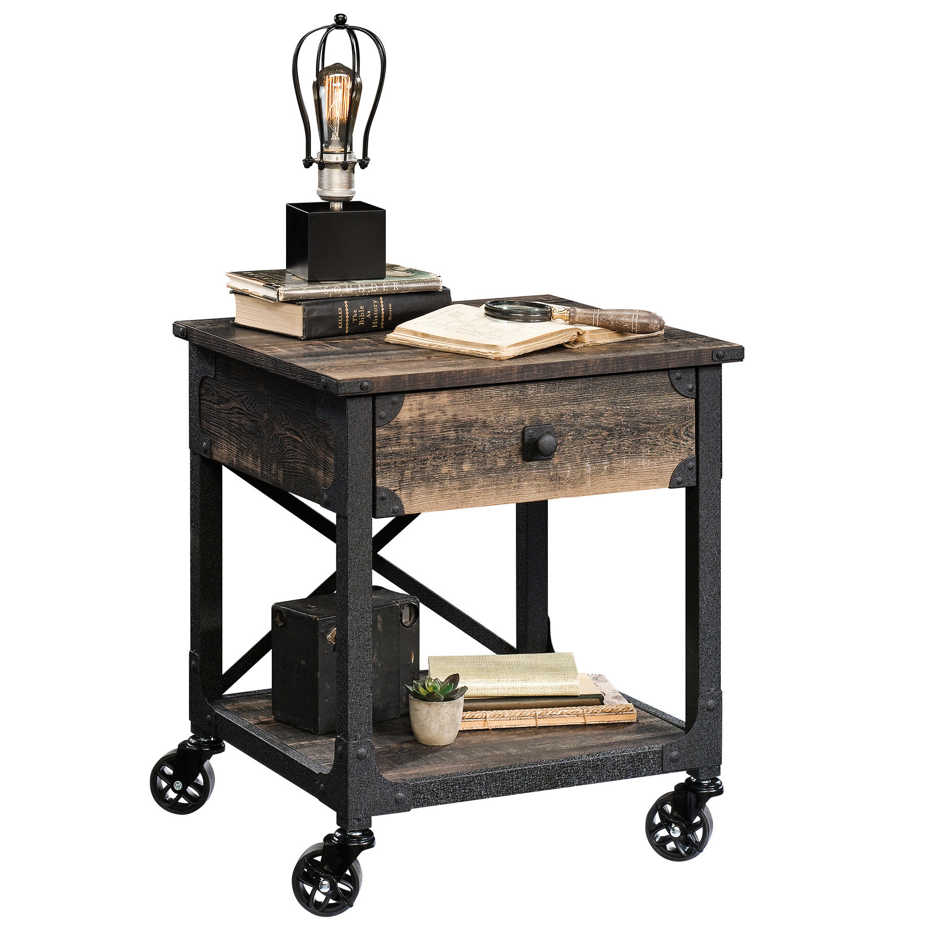Latitude Run® Brown Industrial Square Side Table In Primary Living ...