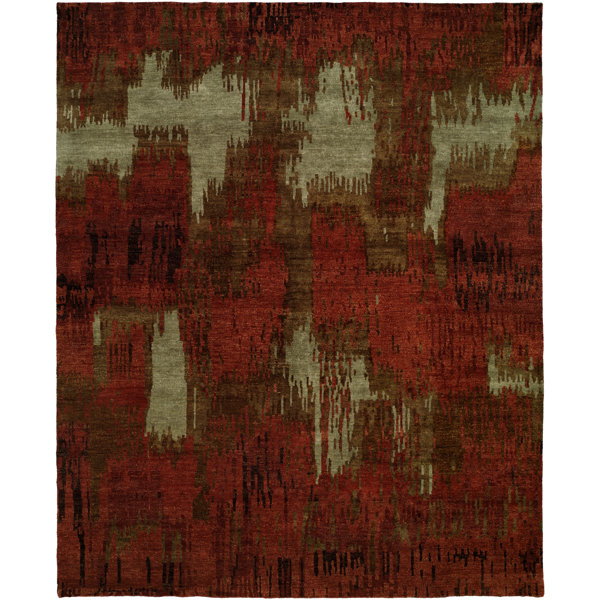 17 Stories Abstract Hand-Knotted Wool Red/Brown Area Rug | Wayfair