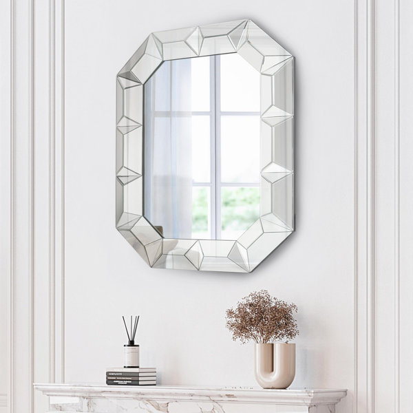Mercer41 Dores Large Beveled Wall Mirror Bathroom Art Geometric Glass ...