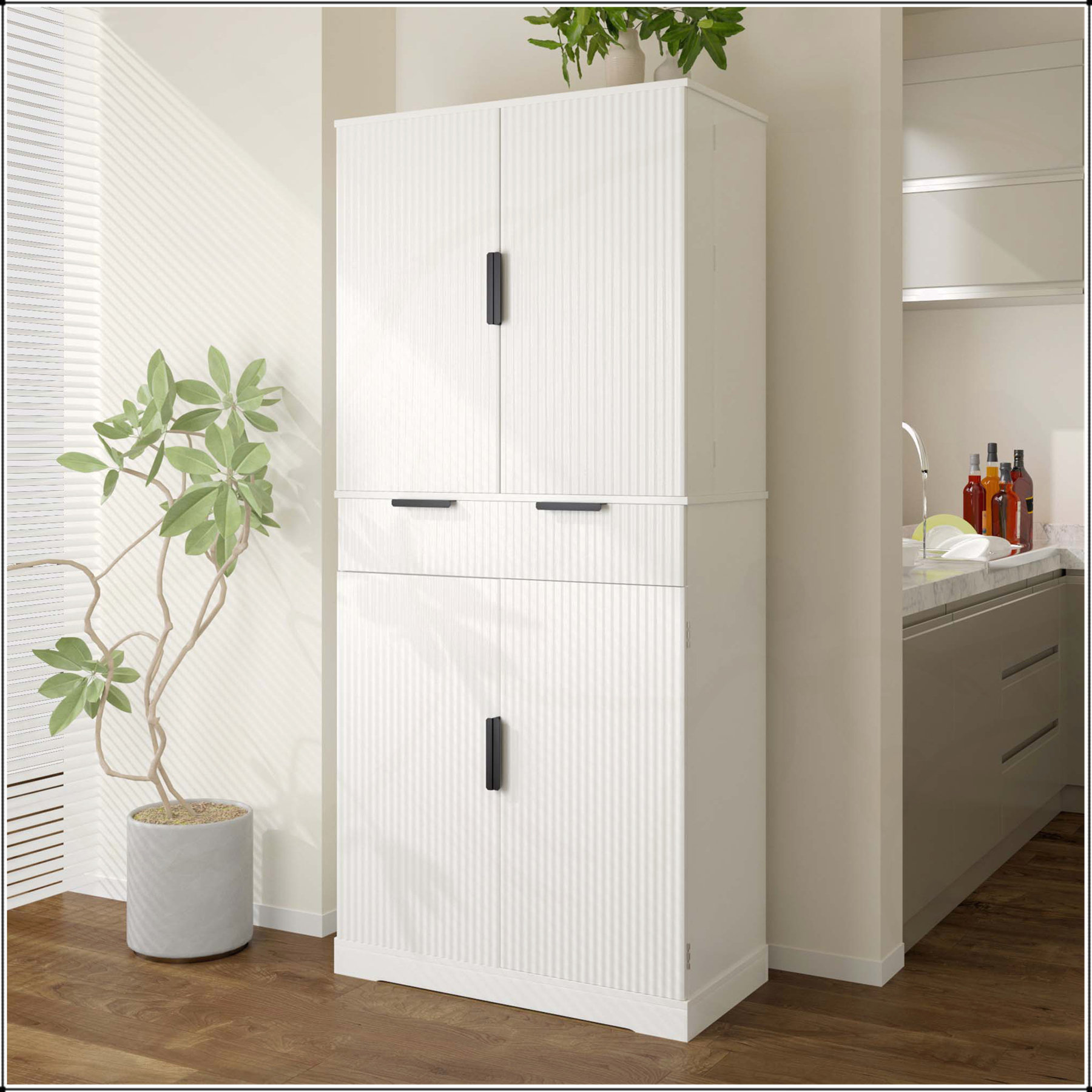 Lark Manor™ 72" Fluted Kitchen Pantry Cabinet With 3 Keyboard Drawers ...