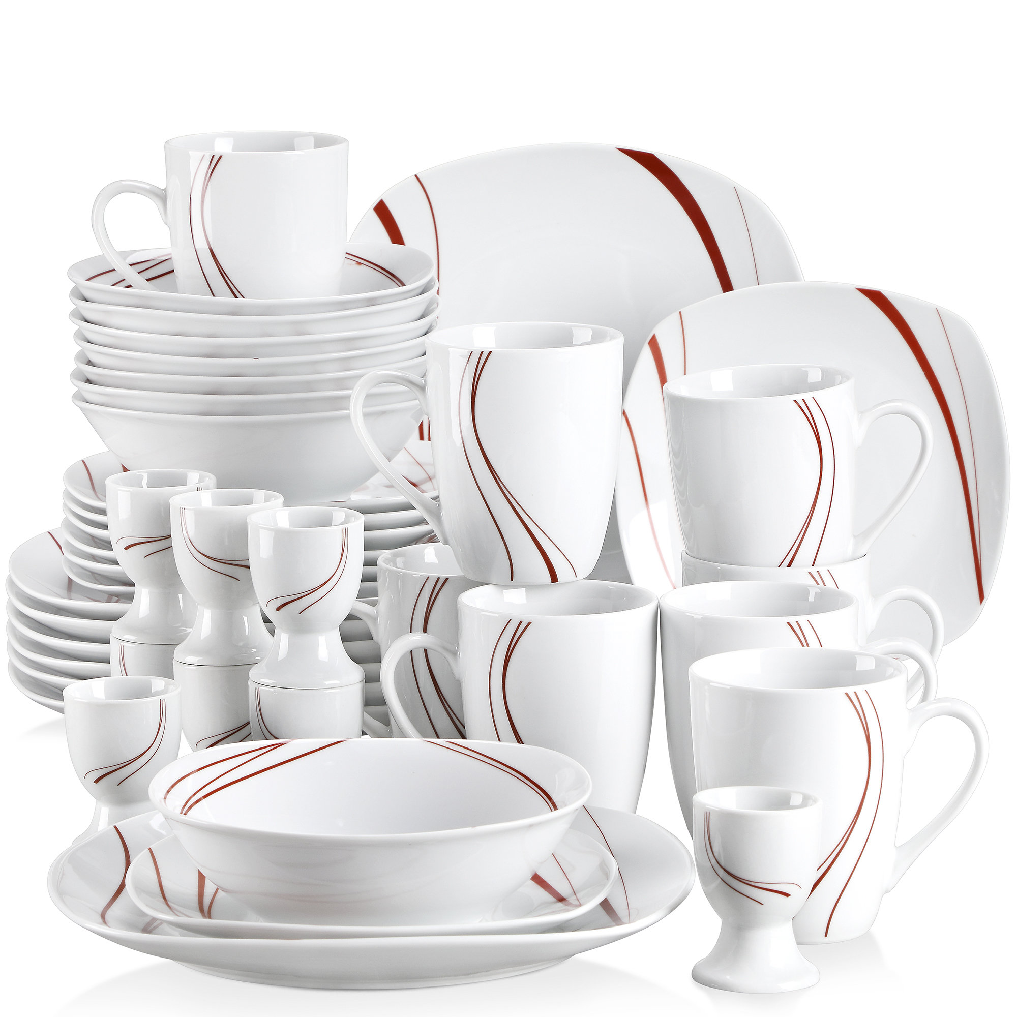 Brayden Studio Harek 40-Piece Striped Porcelain Dinnerware Set (Service ...