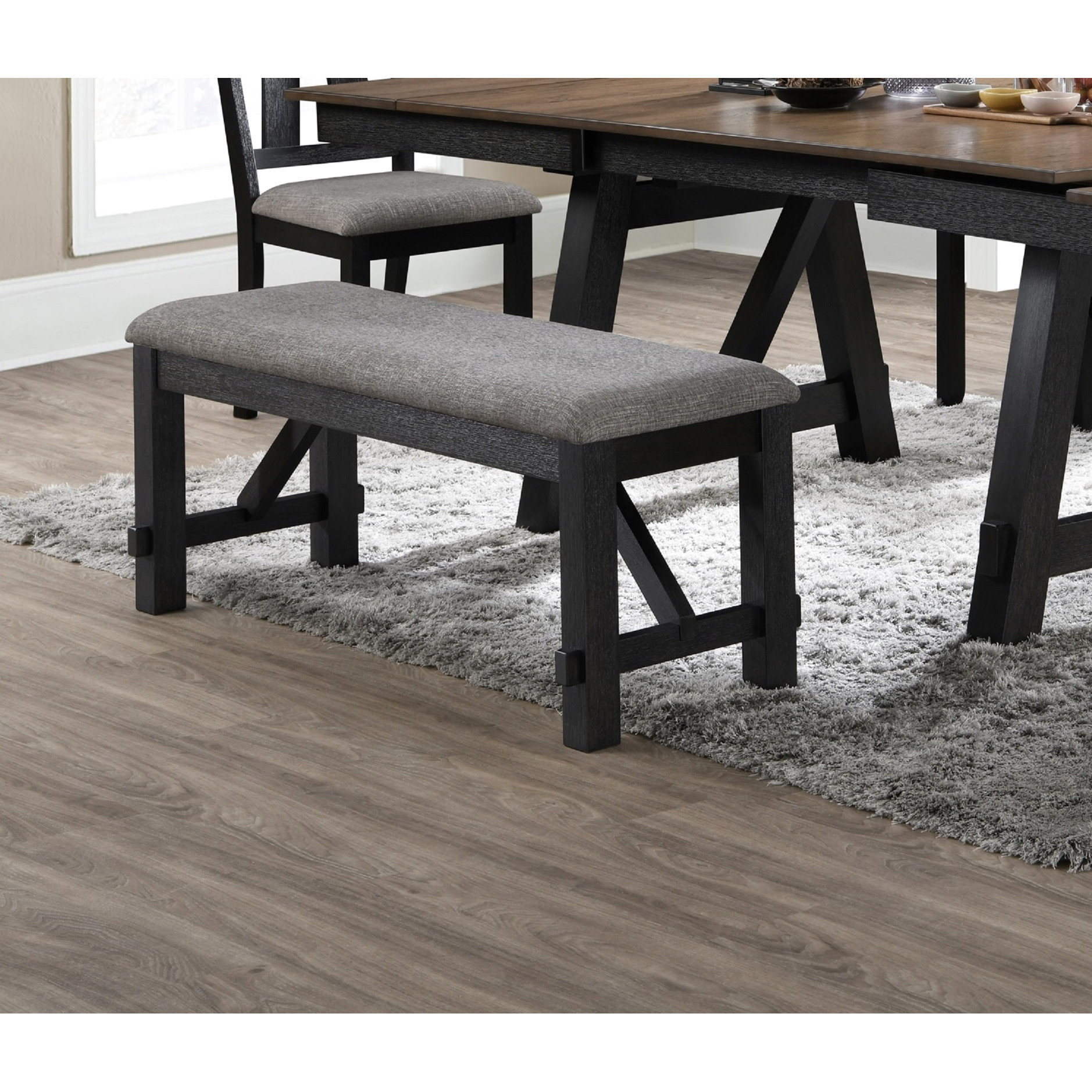 Latitude Run® Upholstered Wooden Bench In Wheat Charcoal Color With ...