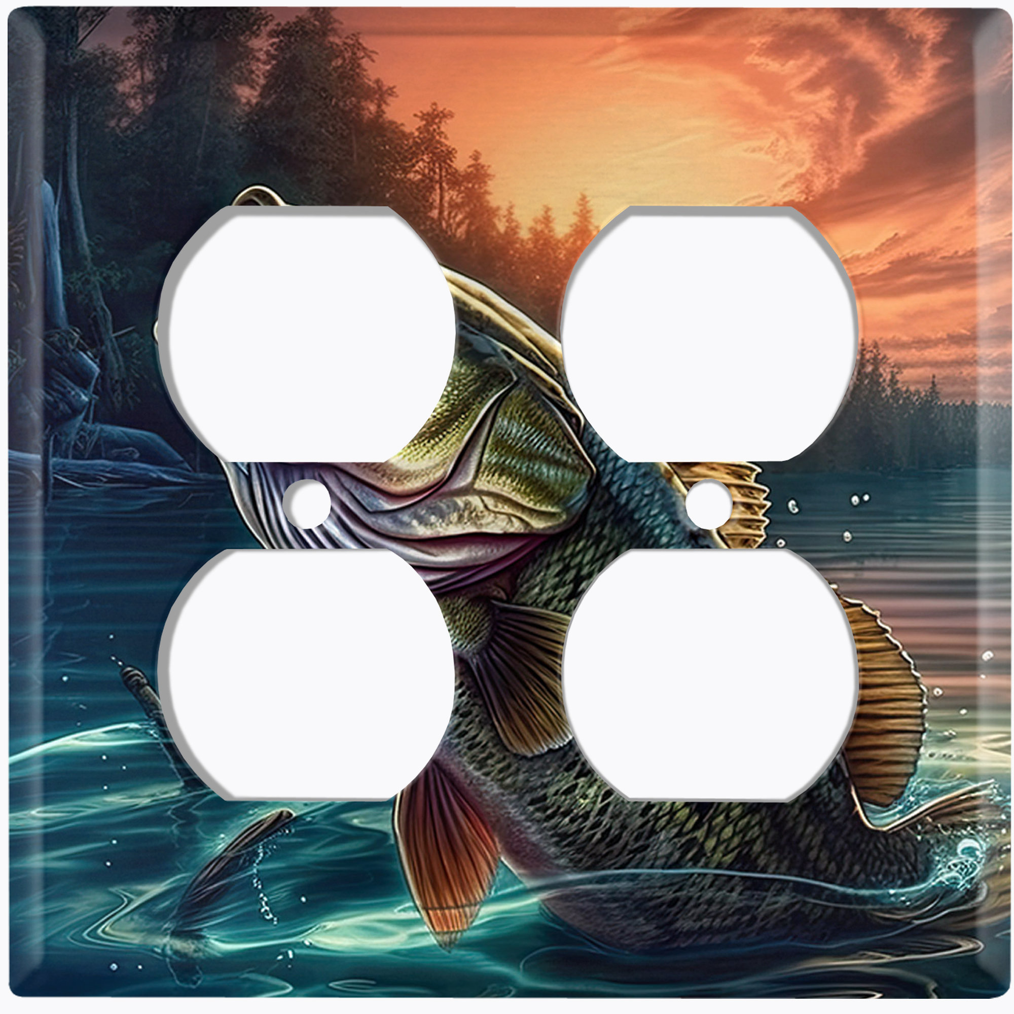 WorldAcc Fishing Sea Bass River Sunset Man Cave 2-Gang Duplex Outlet ...