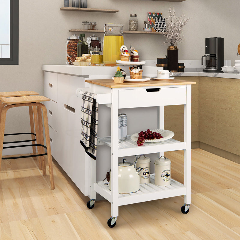Winston Porter Analisse Rolling Kitchen Cart with Solid Wood Top ...