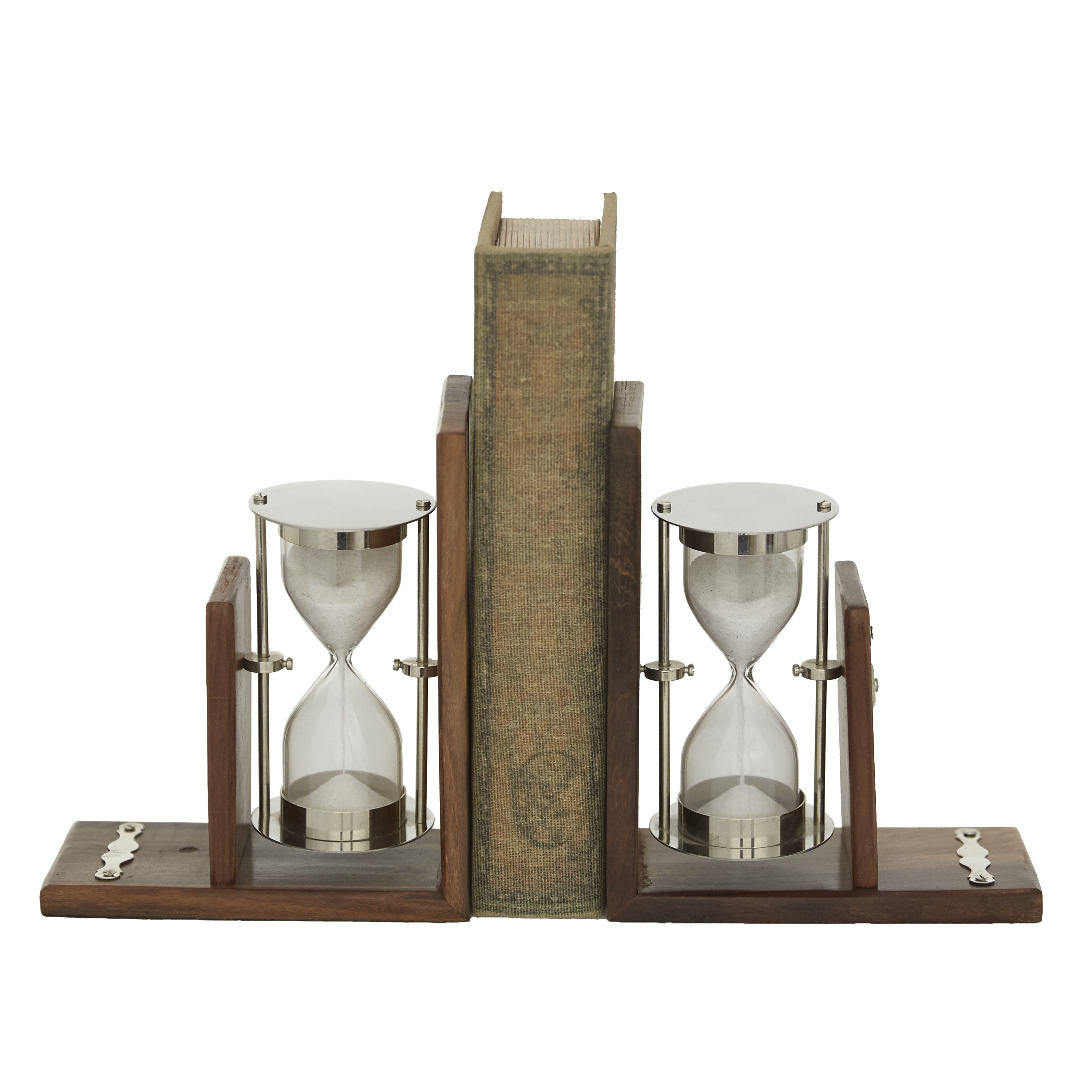 Novogratz Silver Aluminum White Sand Timer Bookends On Wood Base, 6" X ...