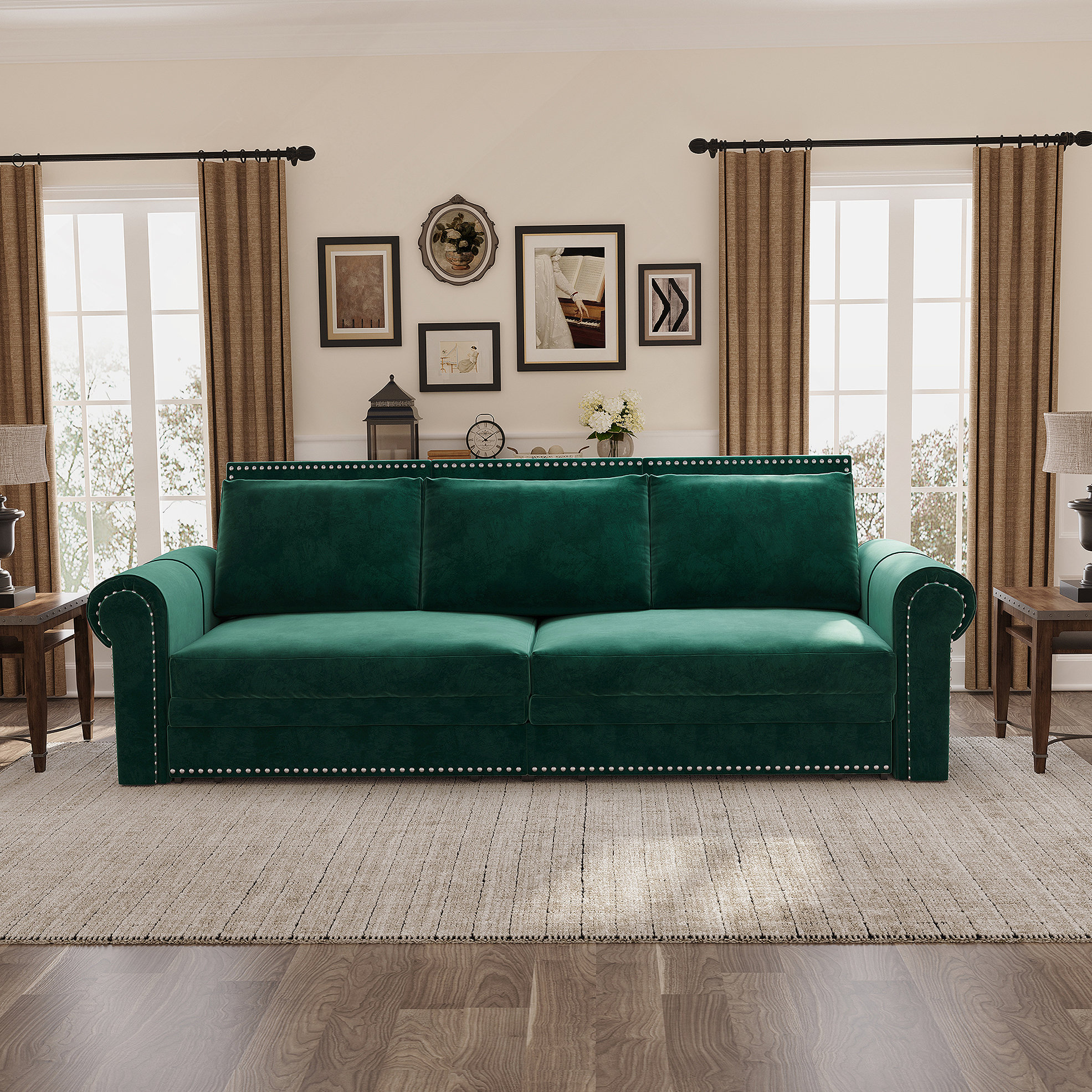 BOSTINS Velvet Convertible Sleeper Sofa With Nailhead Trim And Rolled ...