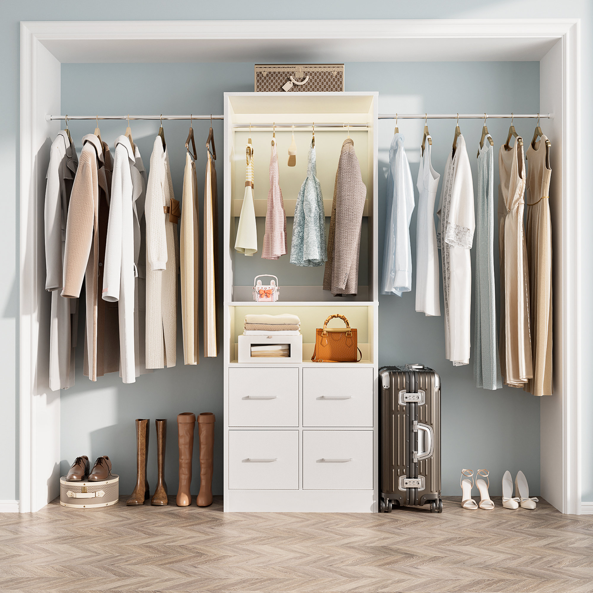 Ebern Designs 25" To 103" Closet System Starter Kit with Four Drawers ...