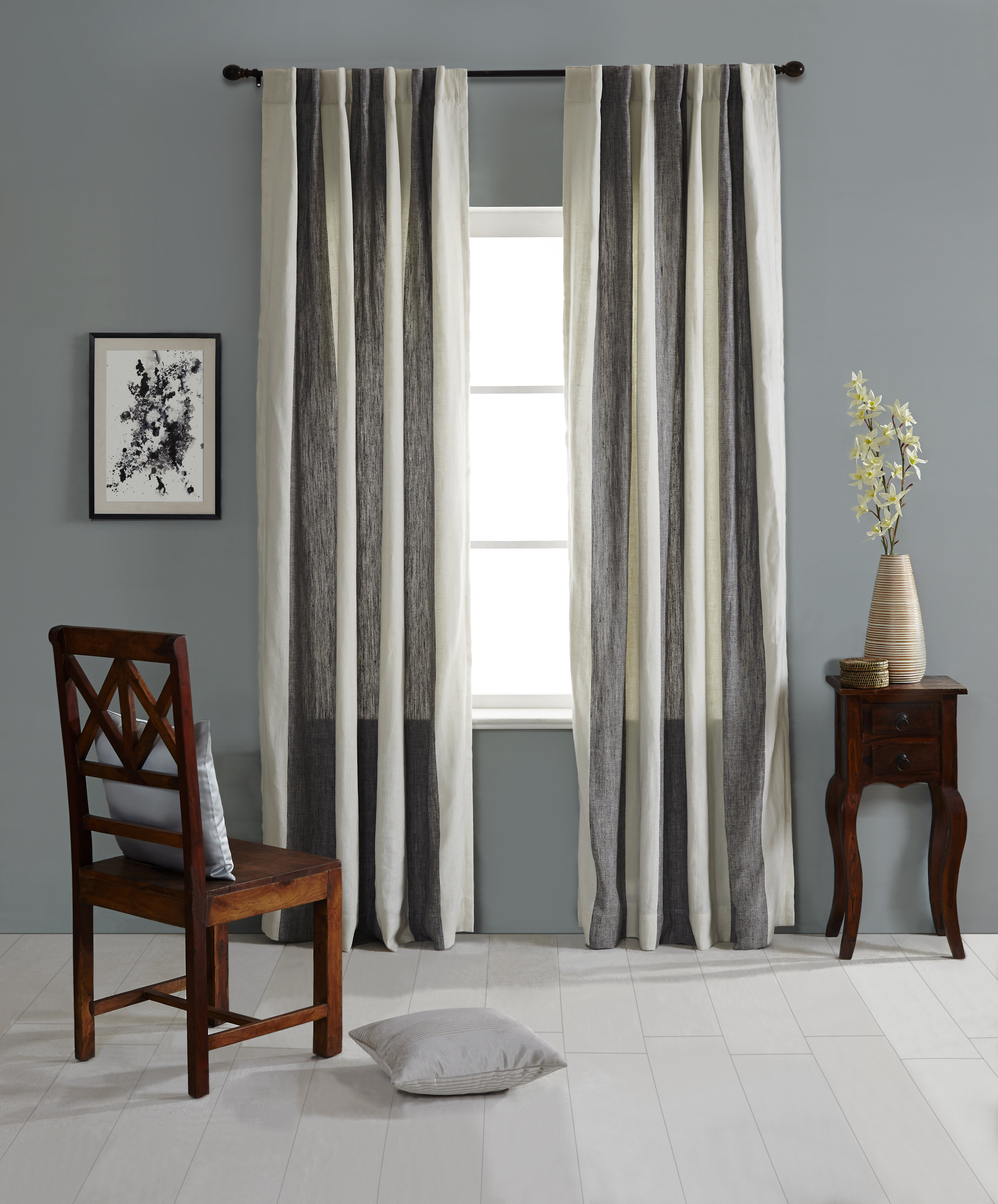 Peppermint Home Pure Linen Stripe Panels, Lined With Rod Pocket And ...
