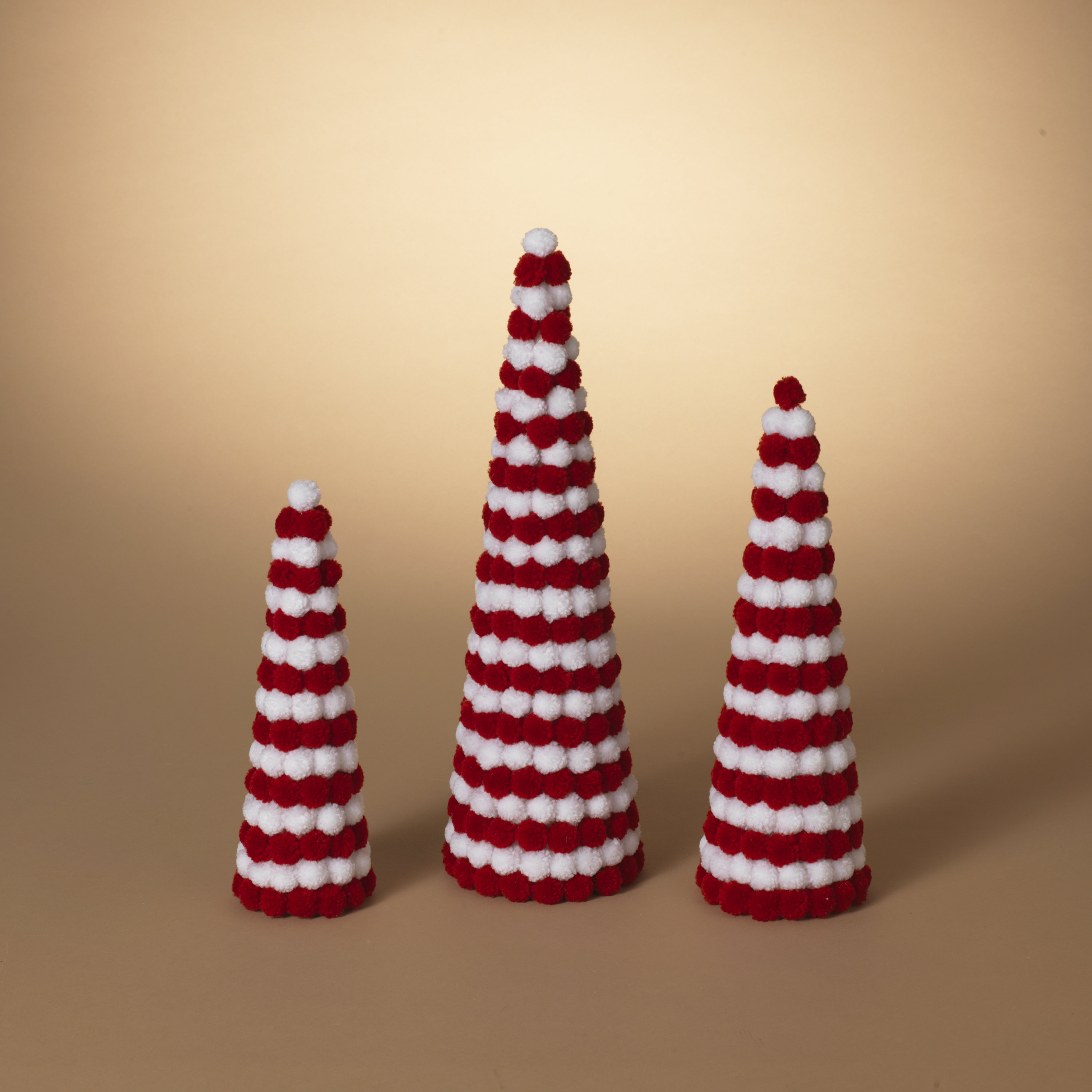 The Holiday Aisle® Set Of 3 Red And White Festive Holiday Pom Pom Trees ...