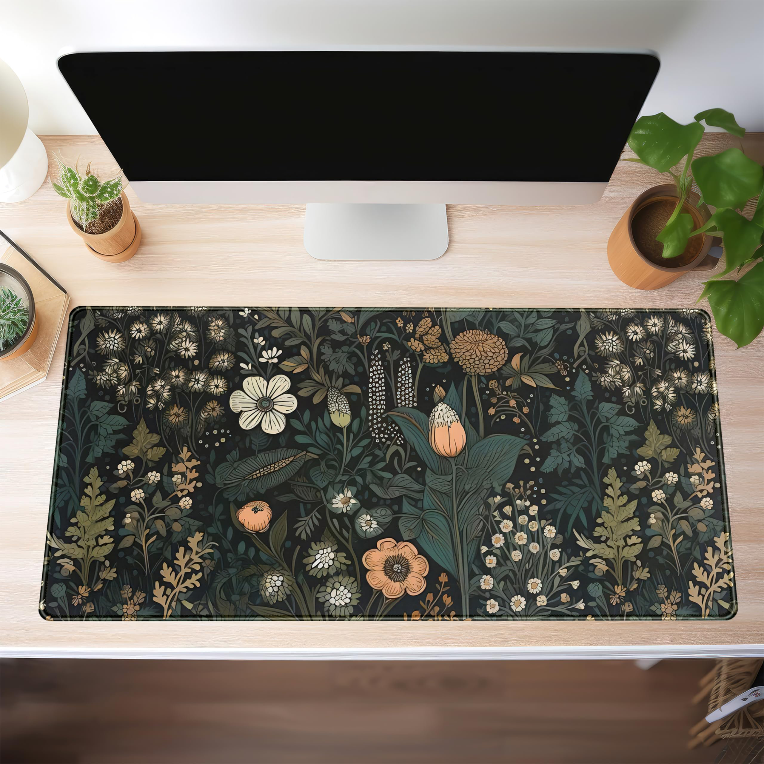 Red Barrel Studio® Dark Flower Desk Mat Floral Plants Mouse Pad ...