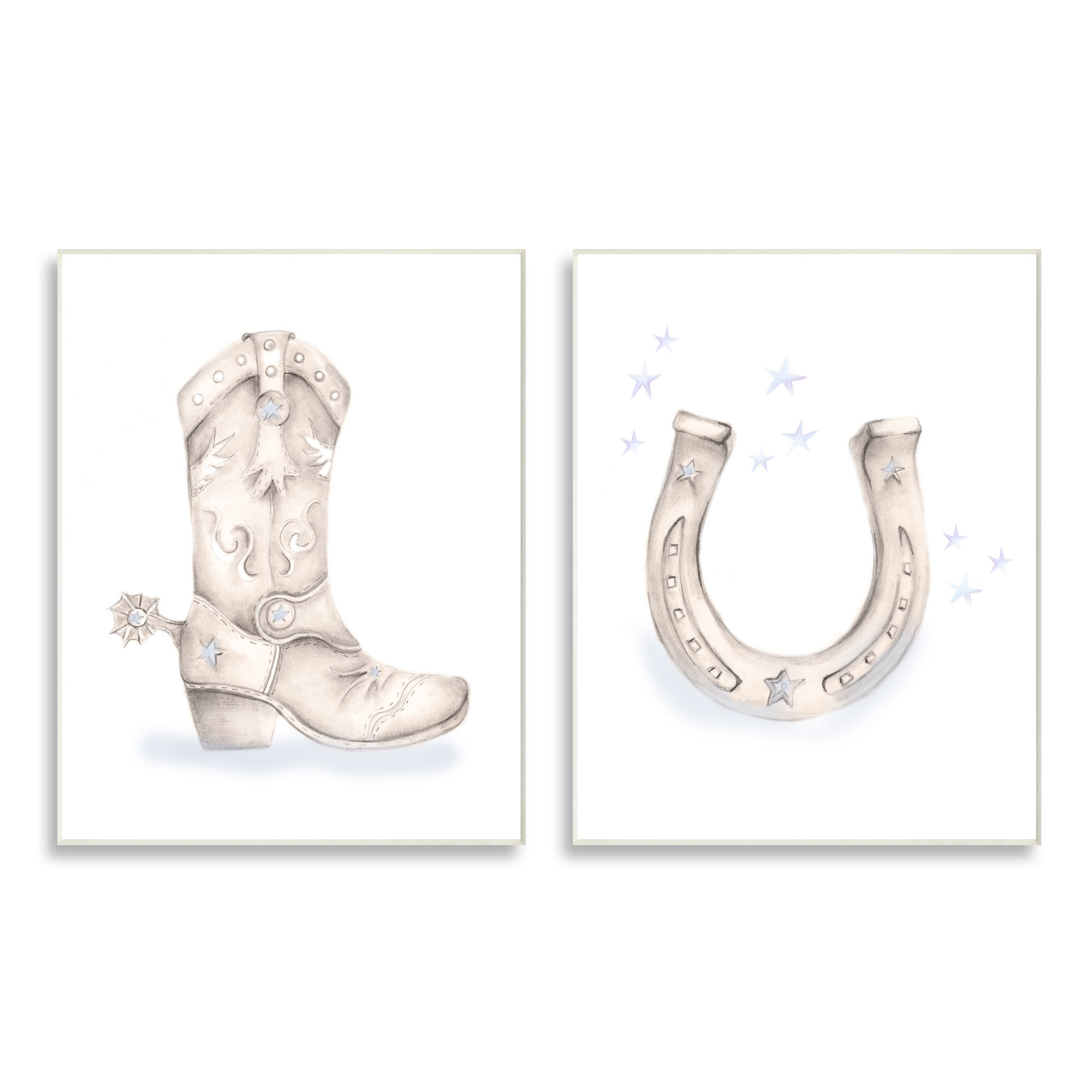Stupell Industries Western Cowboy Boot Horseshoe Blue Stars Spur 2Pc ...