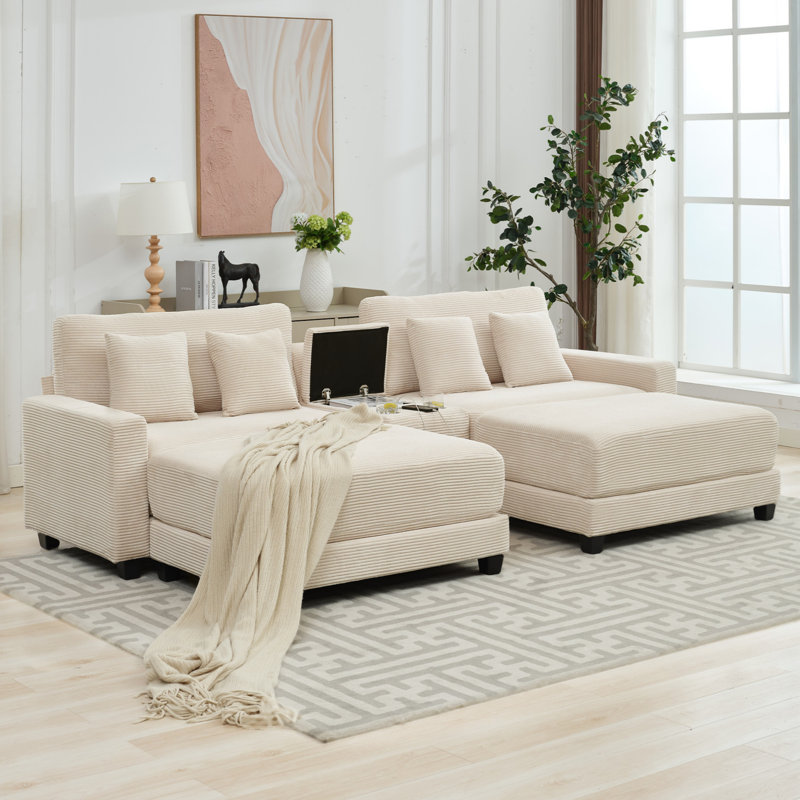 Latitude Run® Cottie 4-piece Corduroy Upholstered Sectional & Reviews ...