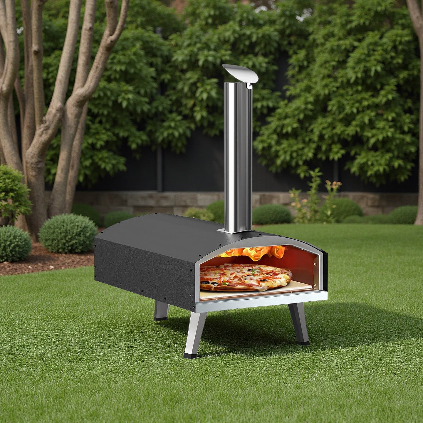 Karinear Outdoor Pizza Oven, 12 inch, Neapolitan, 700F Max Temperature, Wood Pellet, Pizza Maker ...