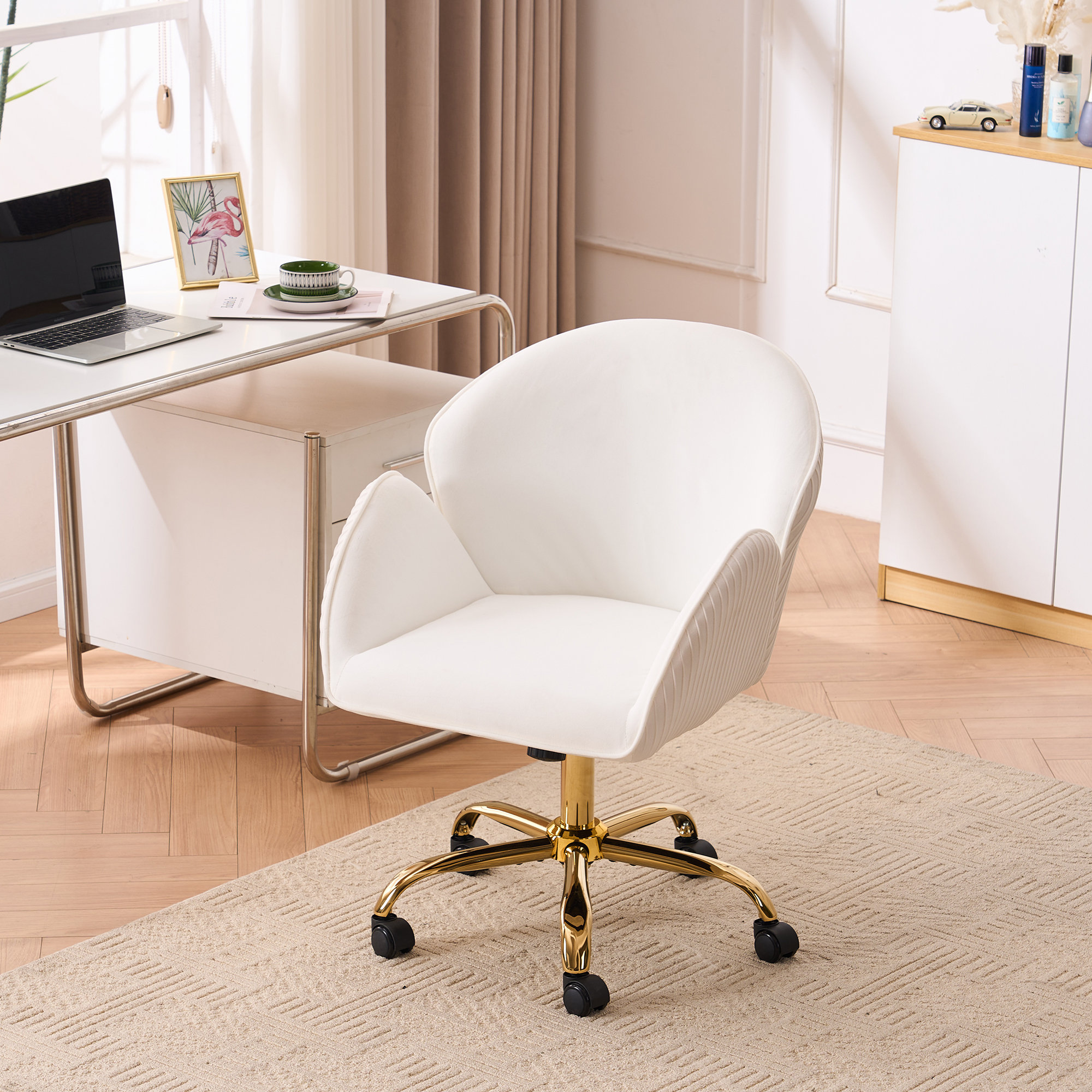 Mercer41 Davian Upholstered Velvet Swivel Task chair with Tufted Back ...
