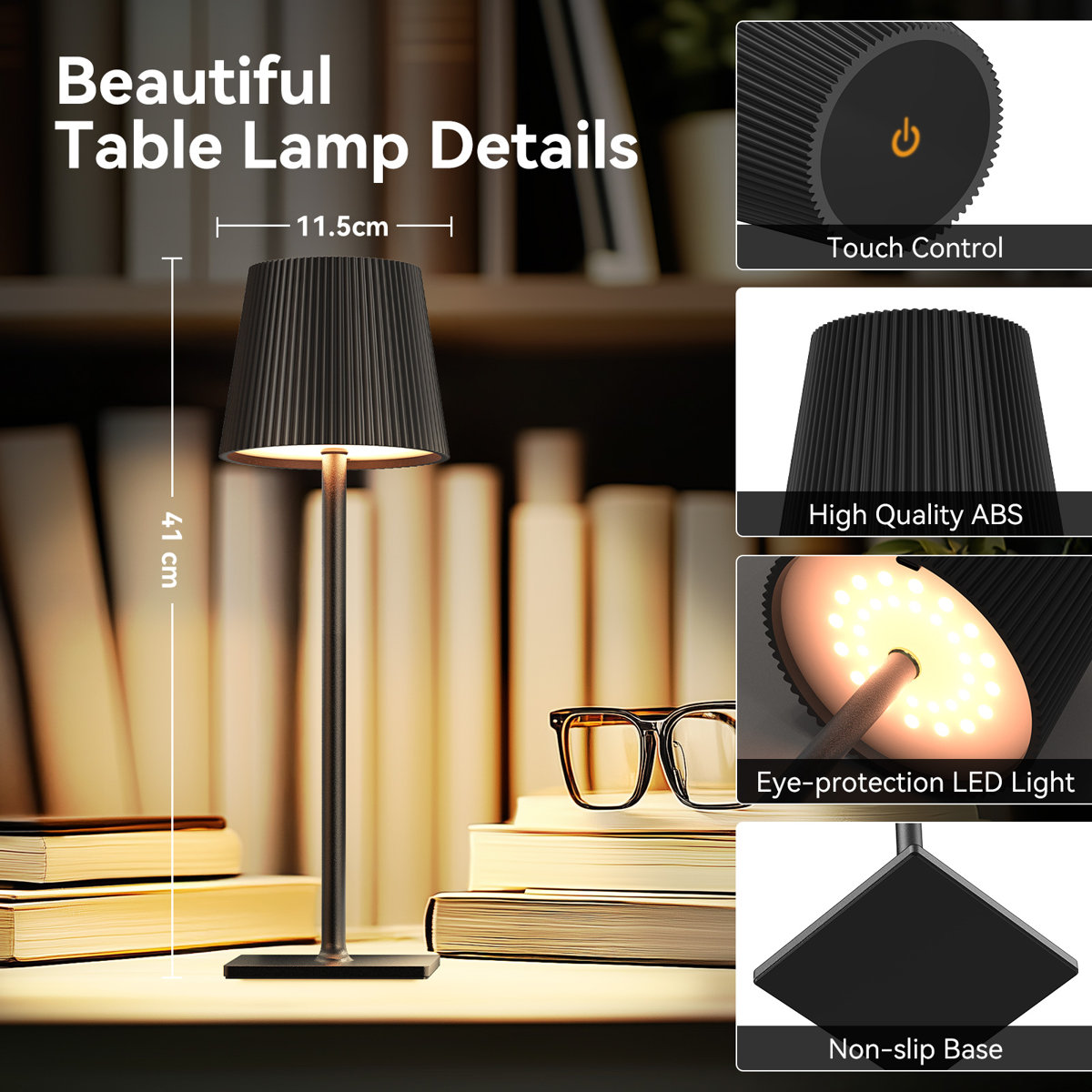 Ebern Designs Cordless Table Lamp, 3 Color Stepless Dimming, Outdoor ...