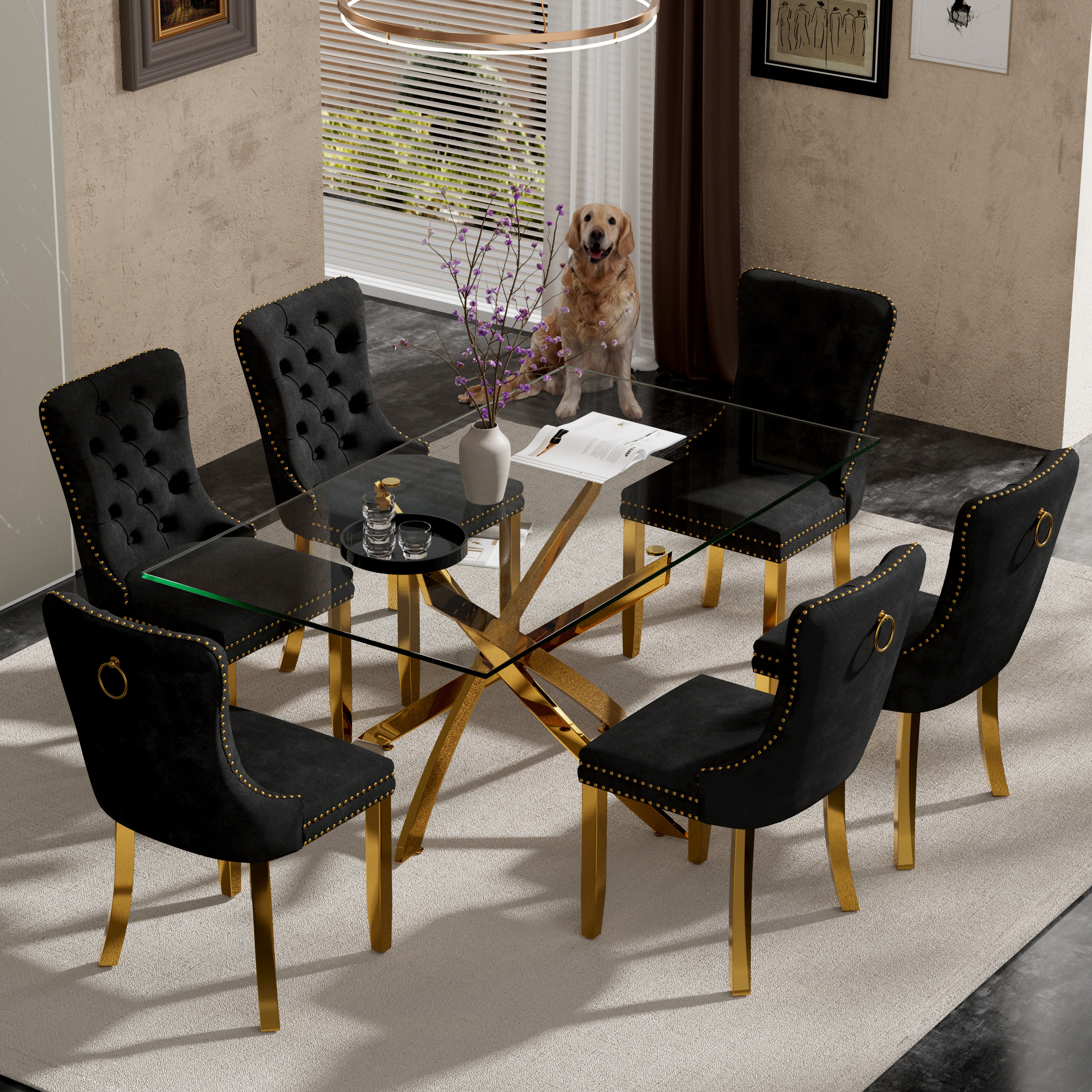 House of Hampton 7-Piece Rectangle Glass Dining Table Set - Wayfair Canada