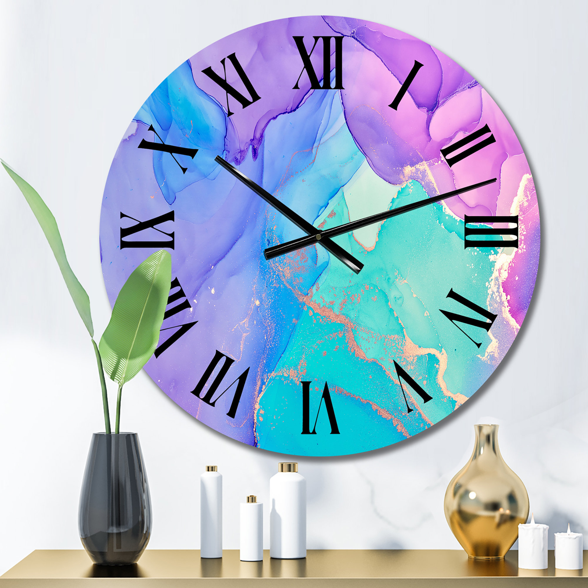 East Urban Home Blue and Purple Gold Infused Liquid Art - Modern Wall ...