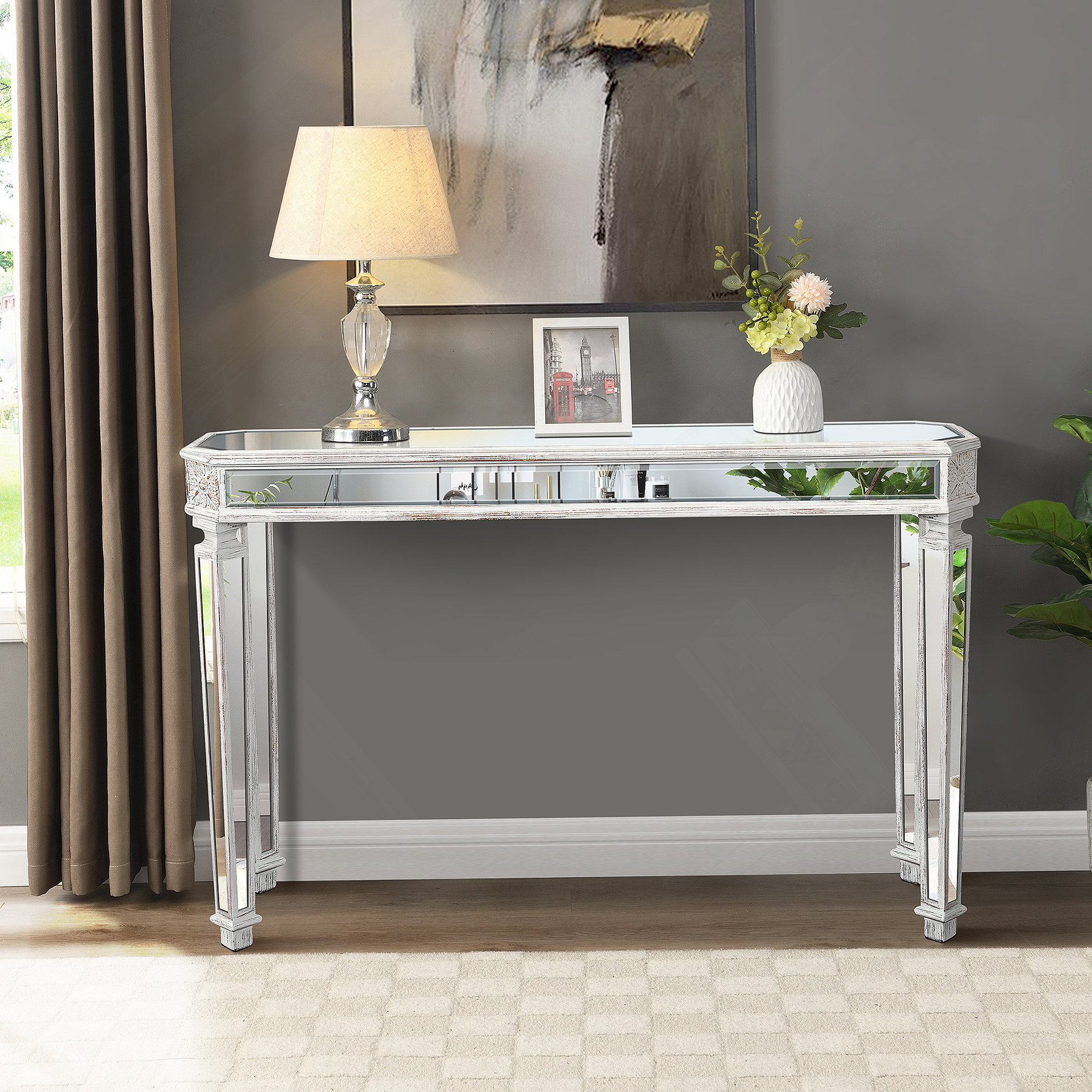 Ophelia & Co. Mirror Console Table Vintage Wood Grain Carving Process ...