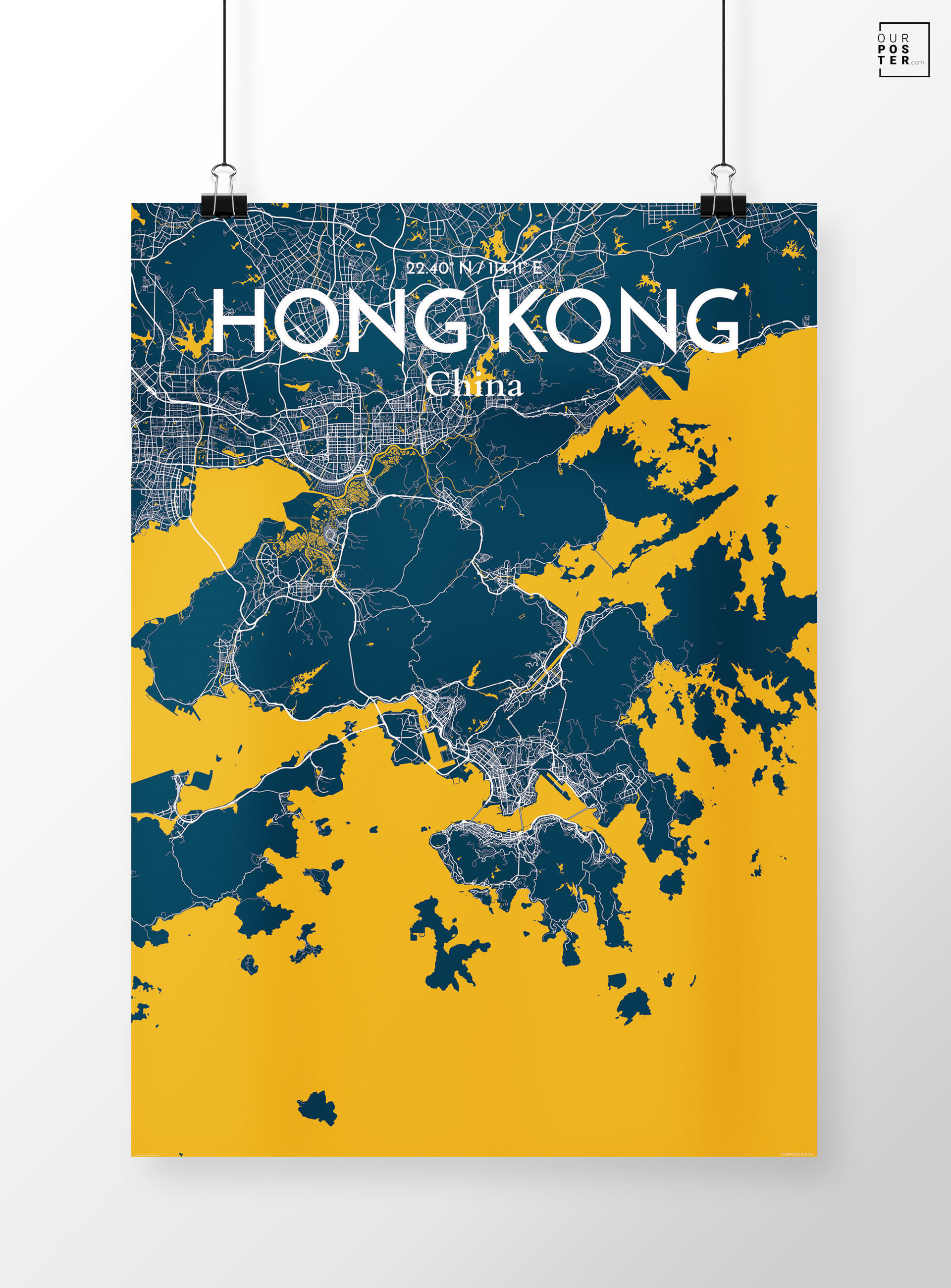 OurPoster.com 'Hong Kong City Map' Graphic Art Print Poster in Amuse ...