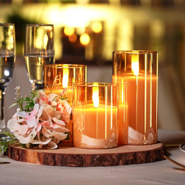 The Holiday Aisle® Amber Glass Flameless Candles, Battery Operated LED ...