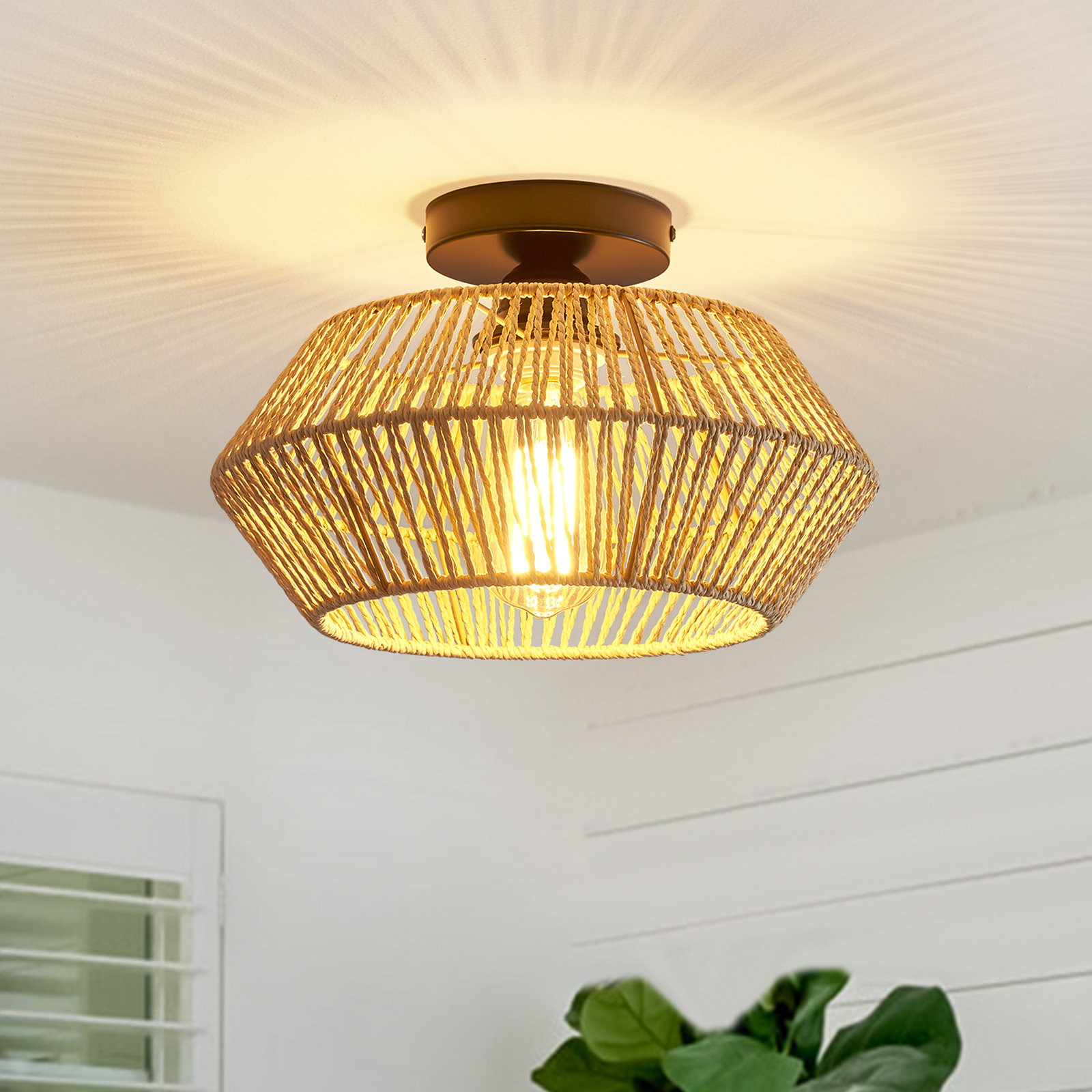 Breakwater Bay Aeshia Rattan Ceiling Light Fixtures, Boho Flush Mount ...