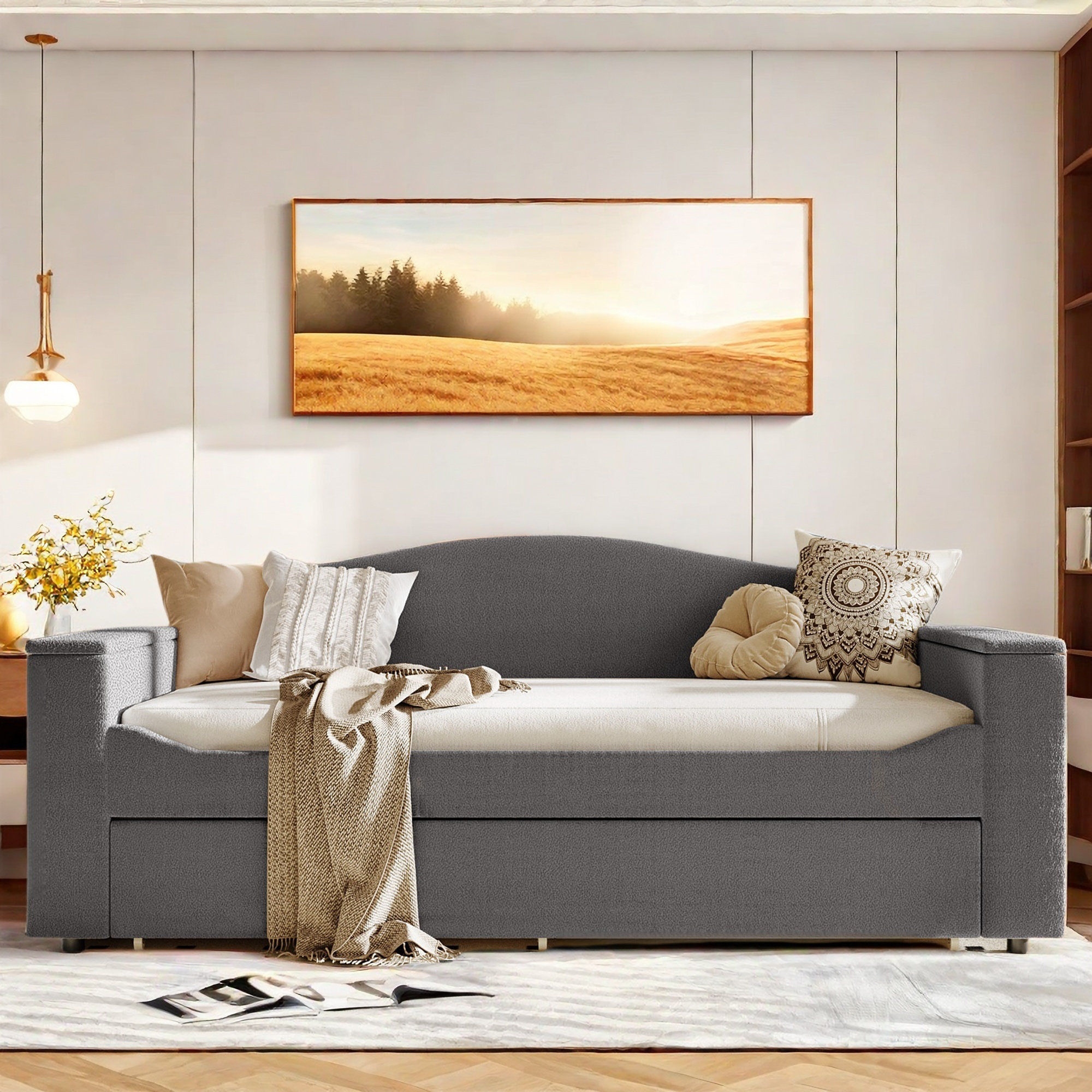 Urbanuniteusa Upholstered Daybed With Storage Armrests, Trundle And ...