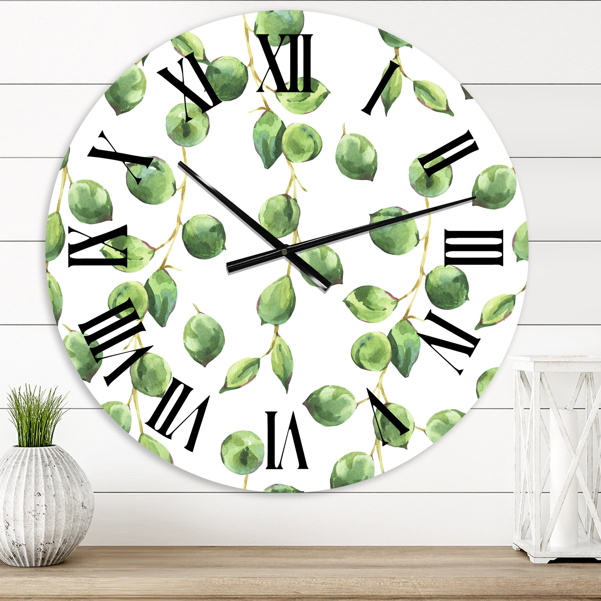 East Urban Home Tropical Green Leaves Patern - Tropical Wall Clock ...