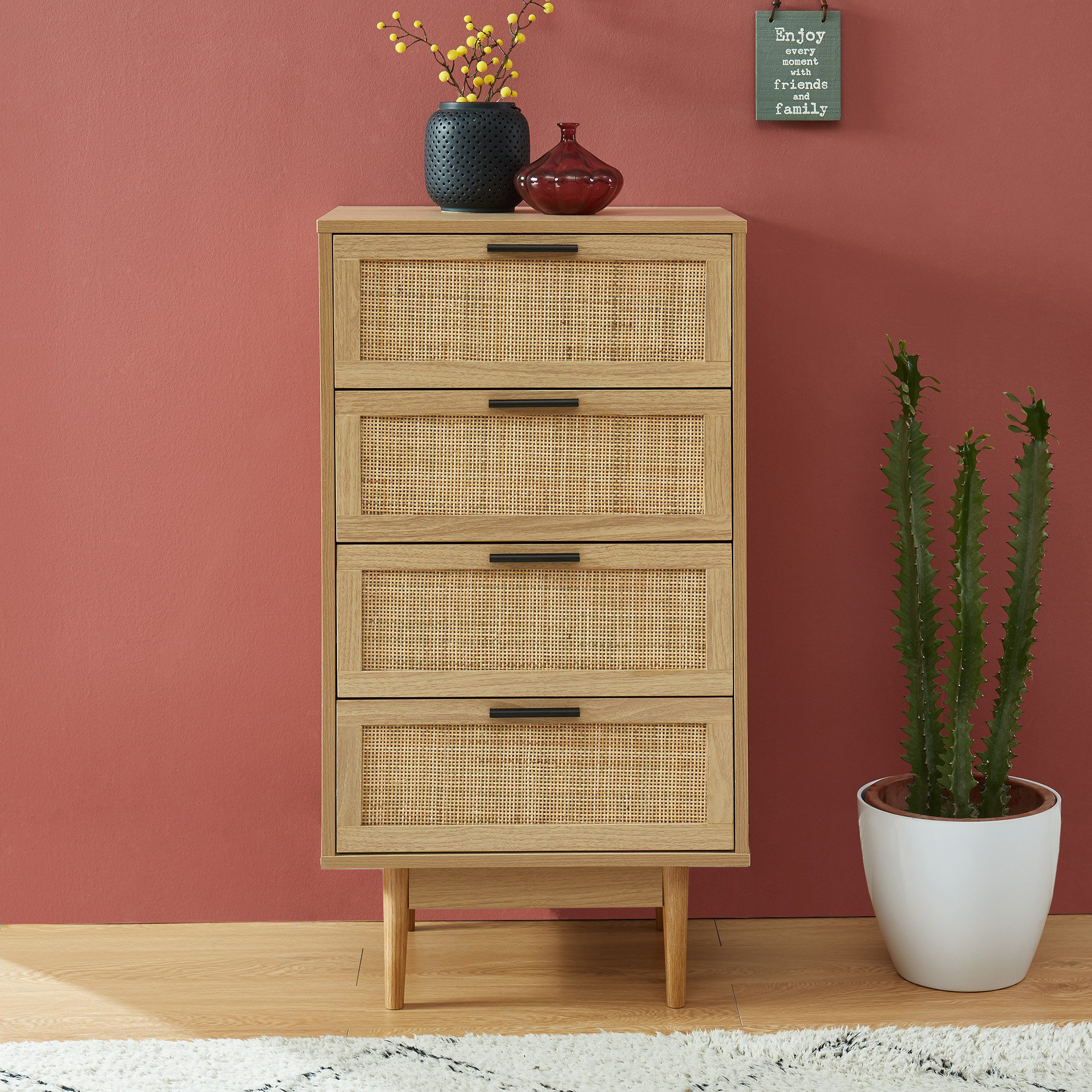 Bay Isle Home™ Binisha Cane Rattan Tallboy with 4 Drawers, 19.7 inches ...
