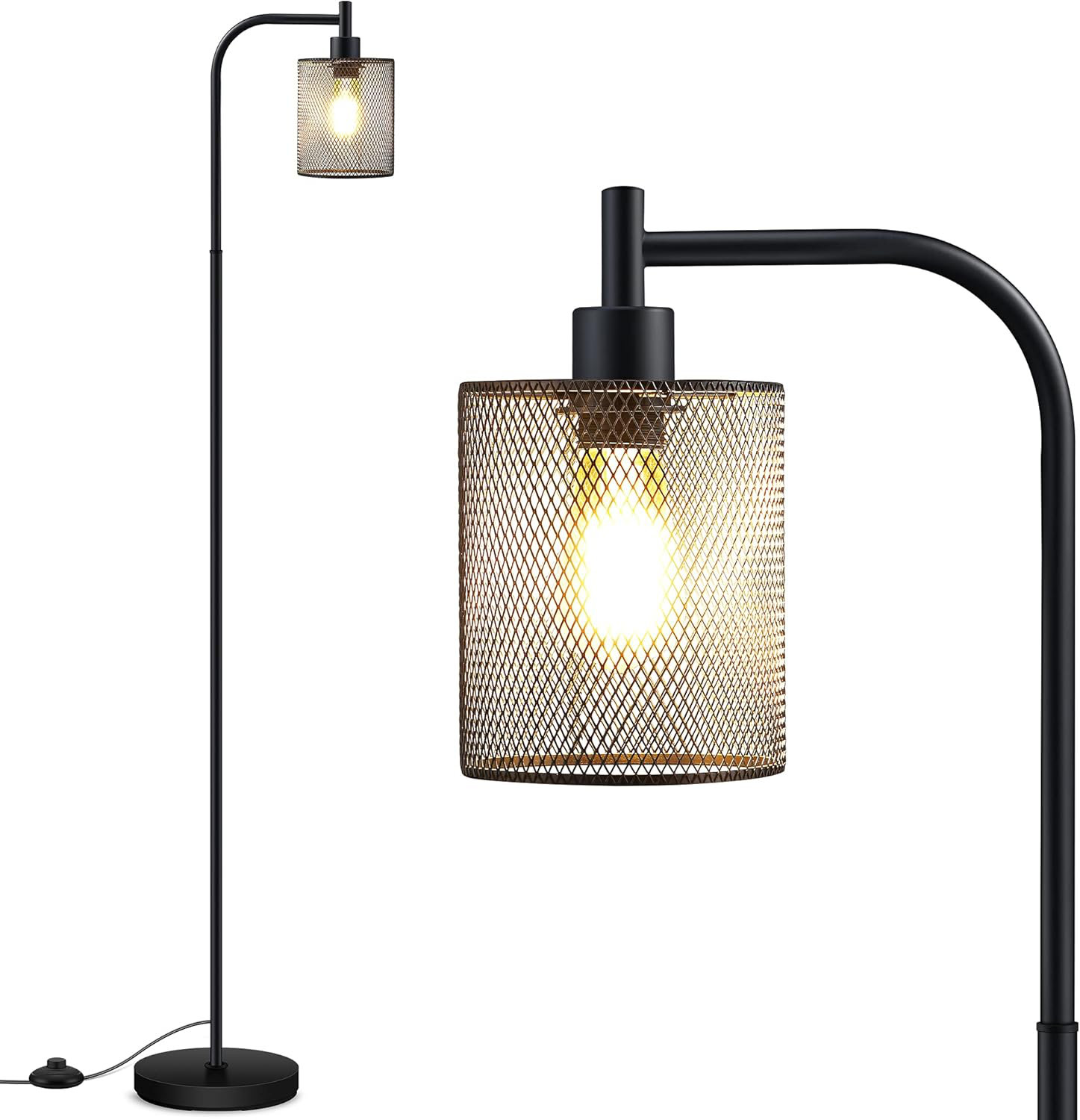 17 Stories Industrial Floor Lamp With Iron Mesh Shade, 6W LED Bulb ...