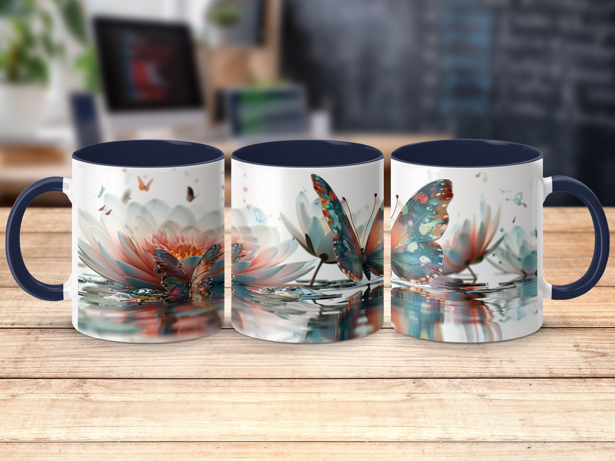 East Urban Home Set of 2 Butterfly Design 11oz Accent Mugs – White ...