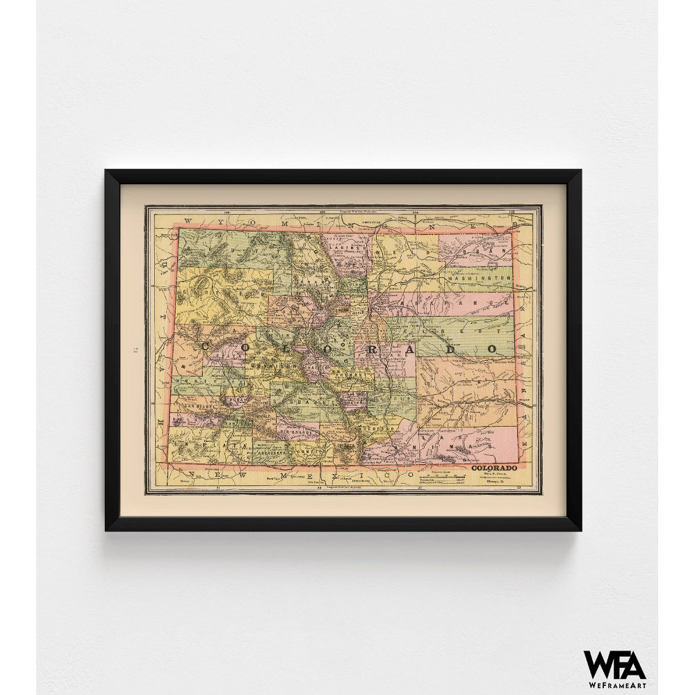 WeFrameArt Vintage Colorado State Map Educational Wall Art Colored ...
