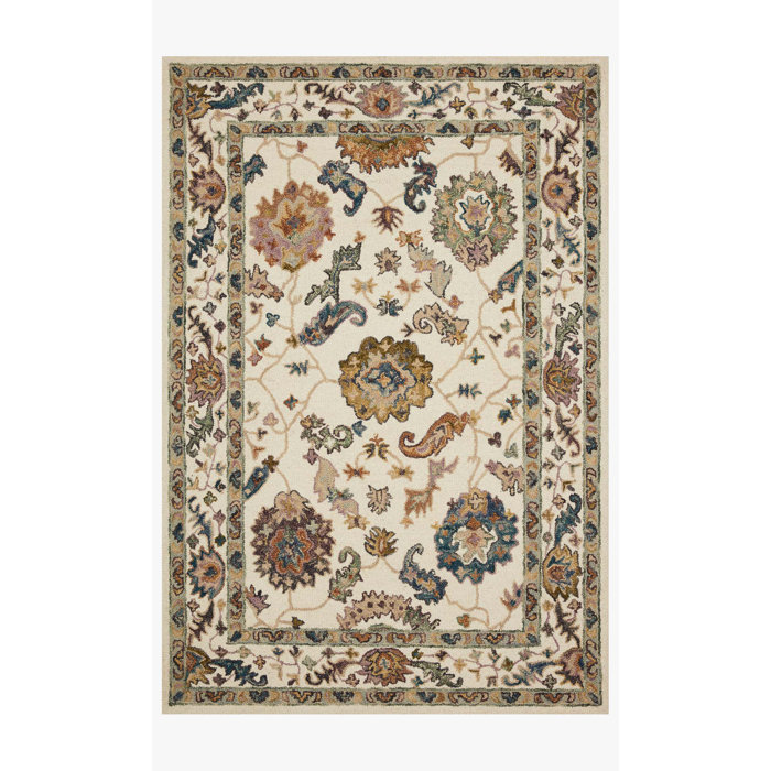 Lark Manor Norge Handmade Hand Hooked Wool Cream Rug & Reviews | Wayfair