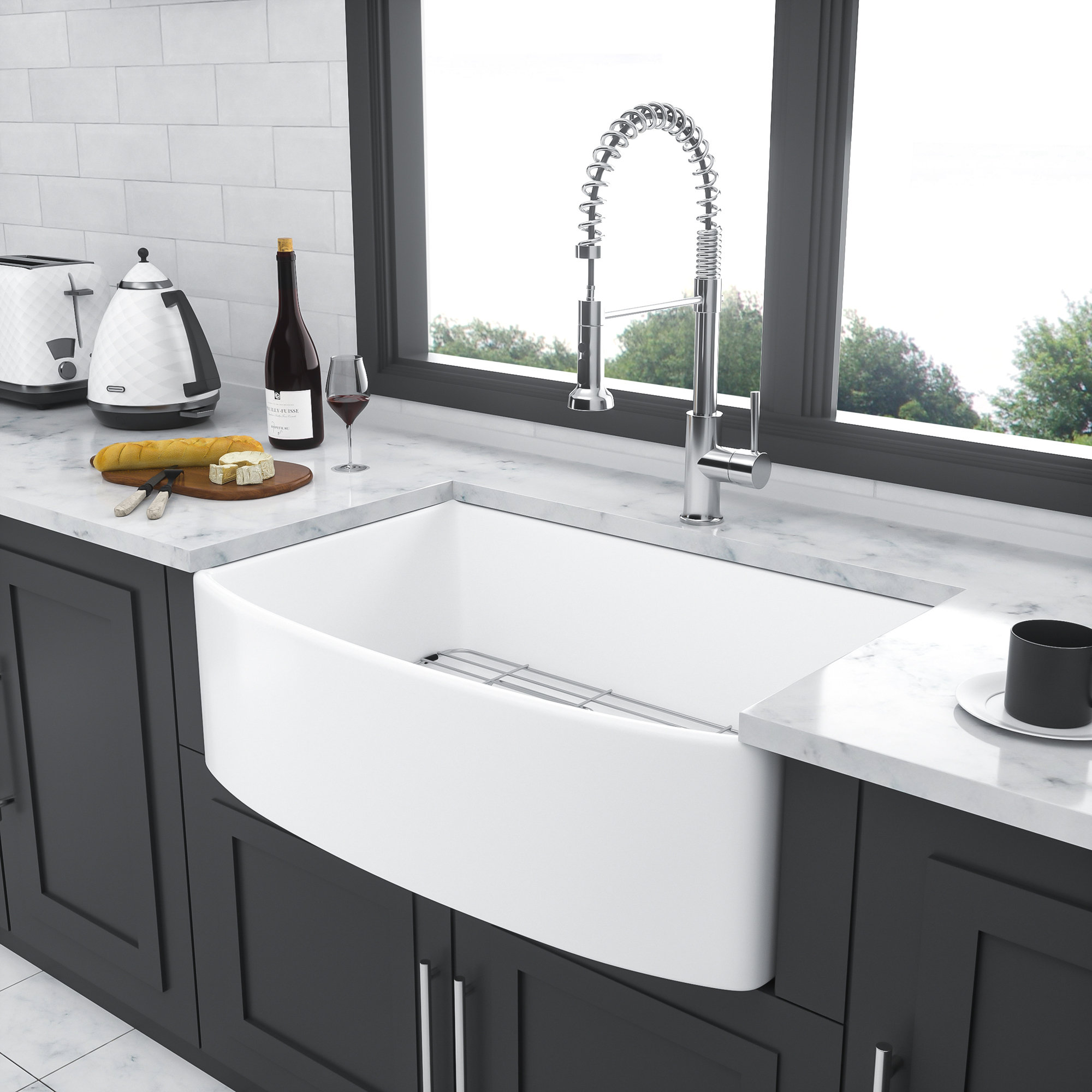 INLE Large Ceramic Farmhouse Sink – Arch Edge Design | Wayfair