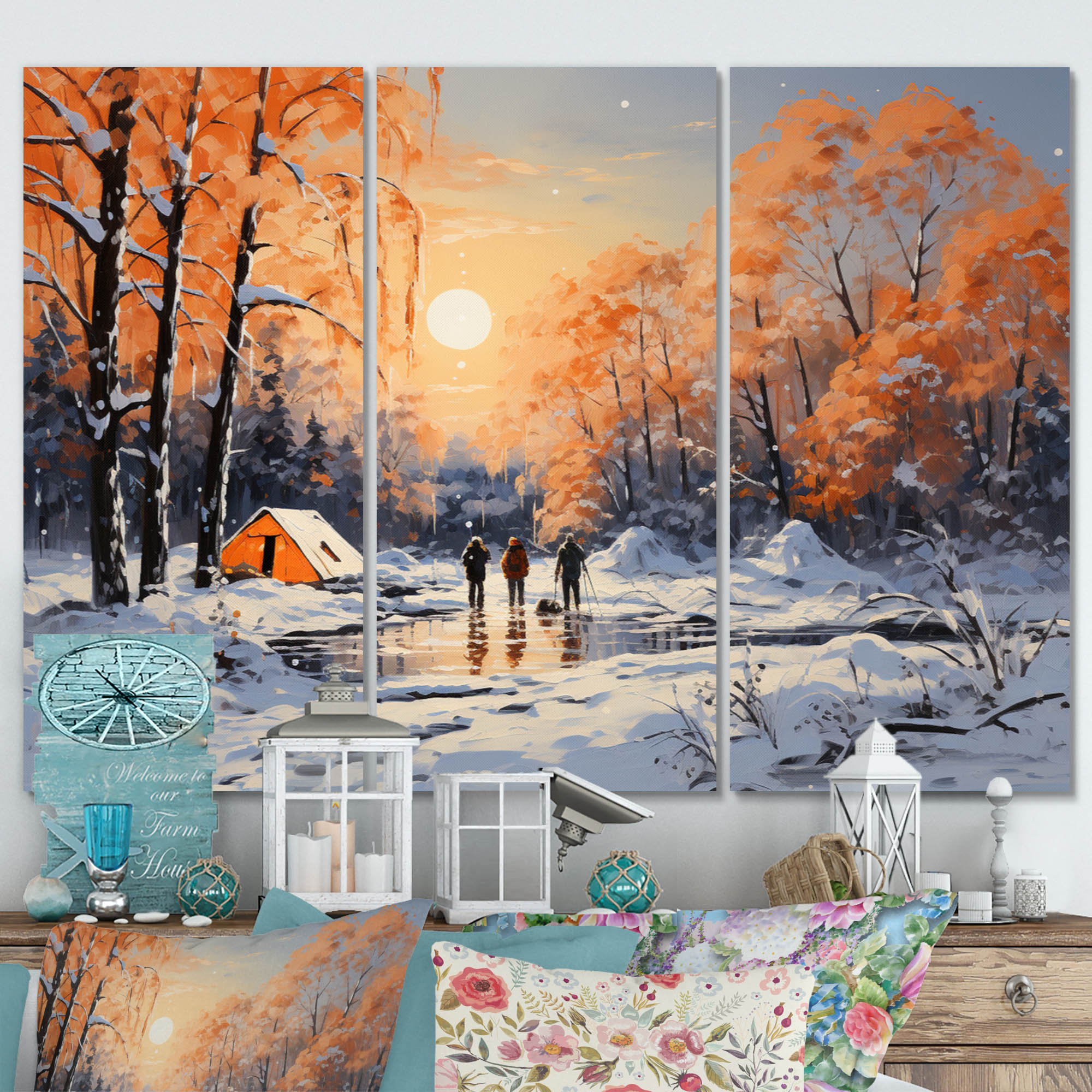 Millwood Pines Winters Camping Glow II On Canvas 3 Pieces Print | Wayfair