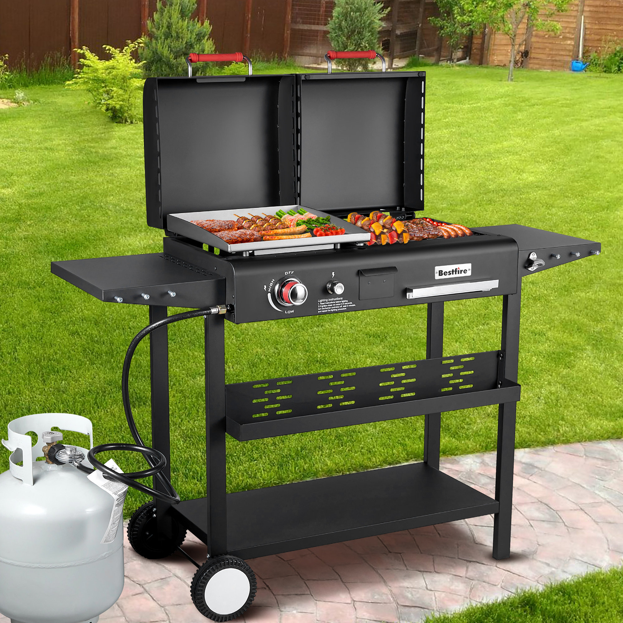 Bestfire Propane Gas Griddle Charcoal Grill Combo Flat Top Griddle Dual ...