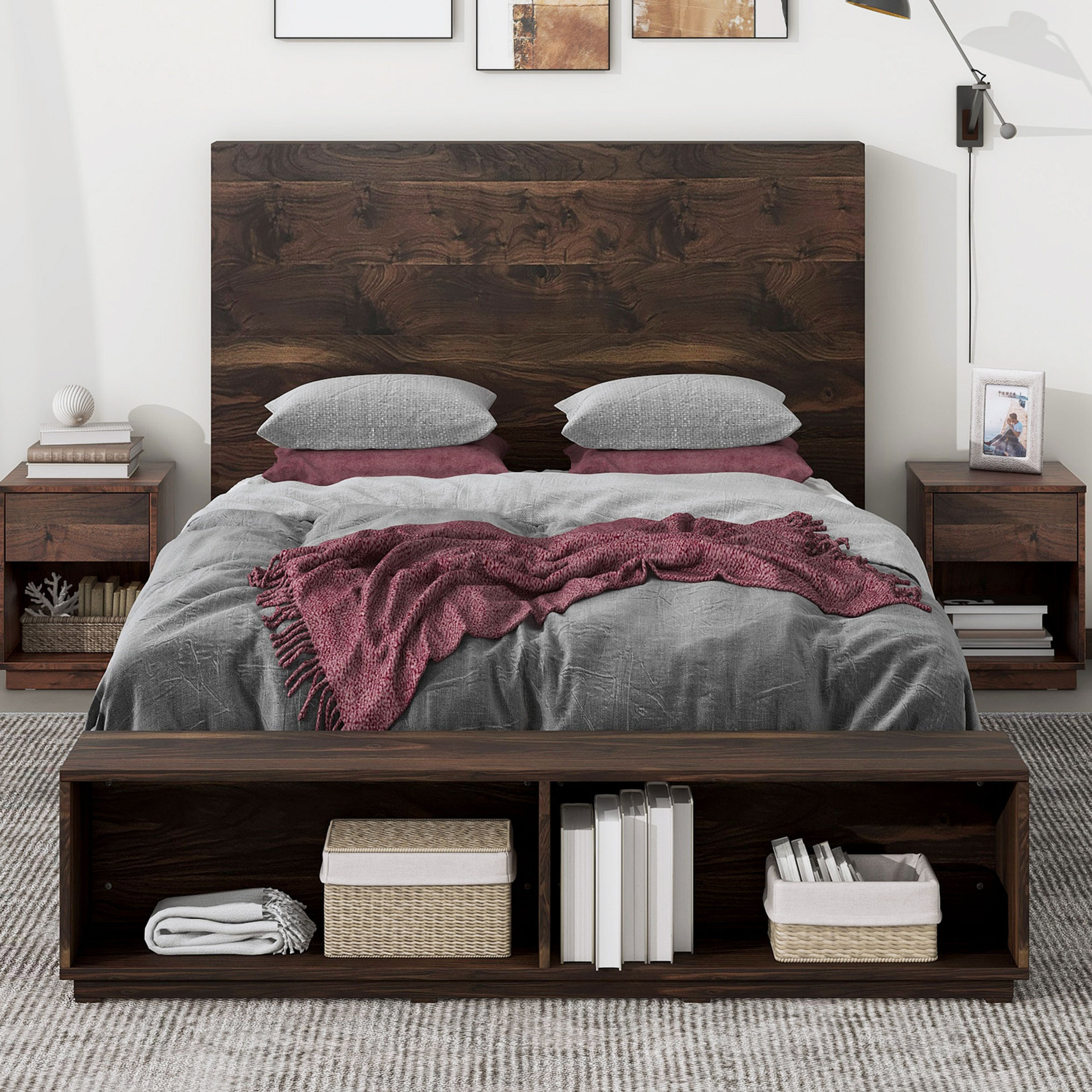 Millwood Pines Traditional Rustic Natural Tone Queen Bed Frame with ...