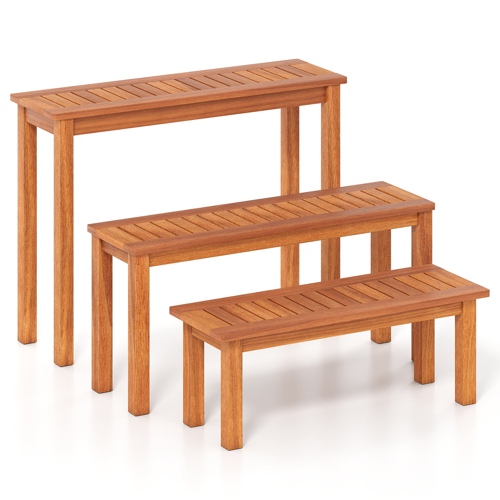 One Allium Way® Wooden Plant Stand Set of 3 w/ Teak Oil Finish Slatted ...
