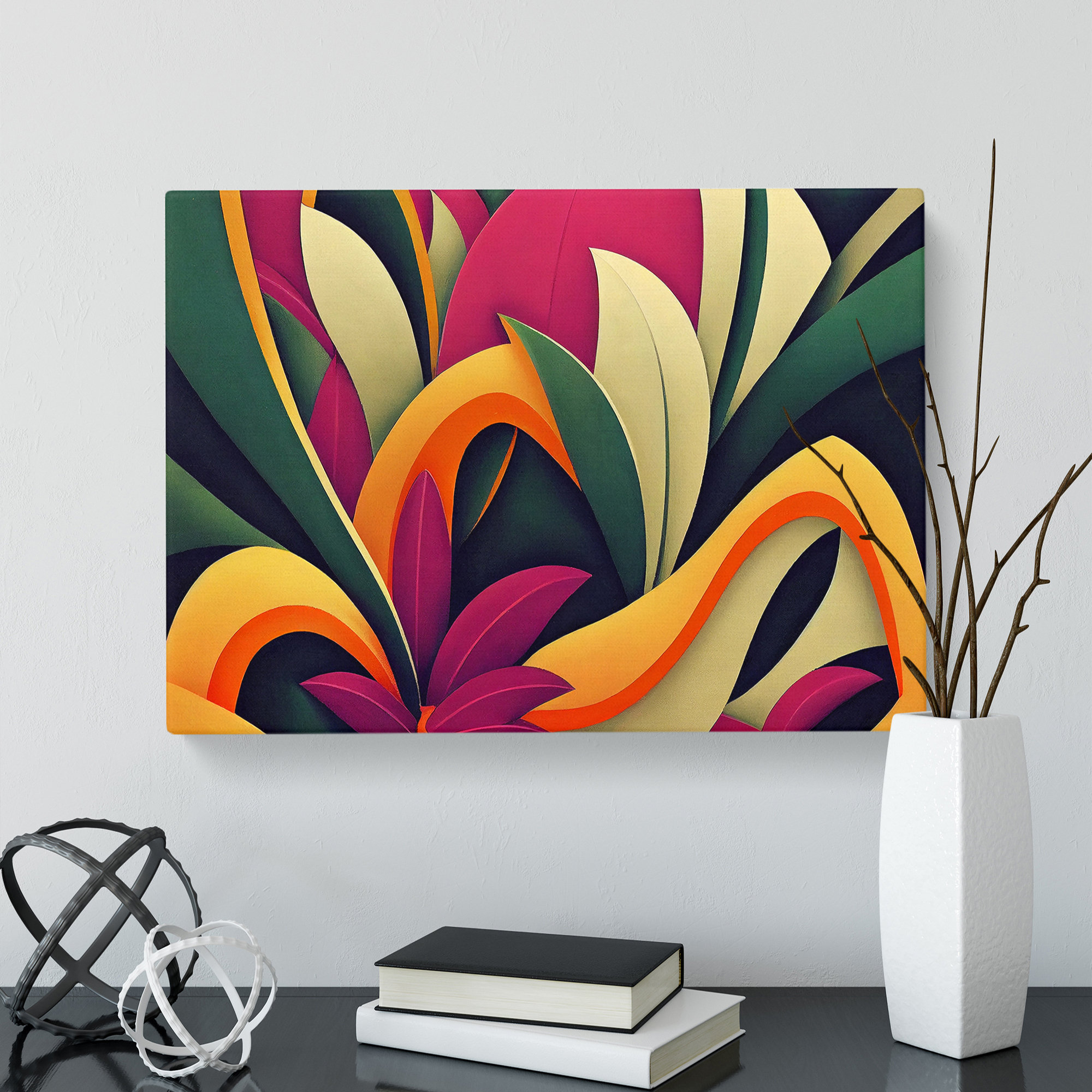 ClassicLiving Endearing Flowers Art Deco Abstract - Wrapped Canvas ...