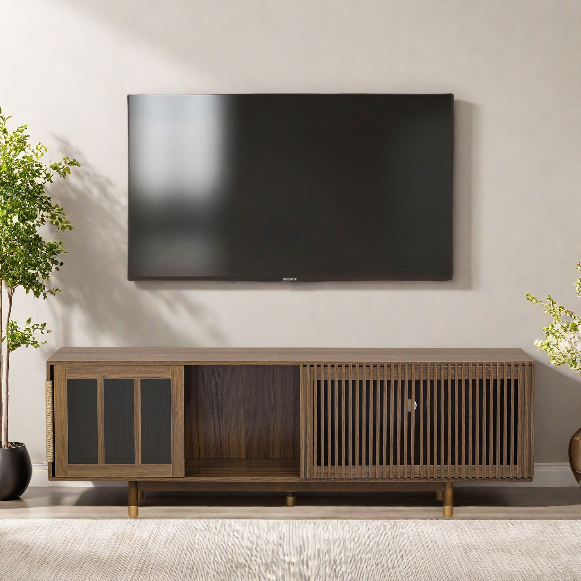 Latitude Run® Cat-friendly Walnut TV Stand for TVs Up to 85", Litter ...