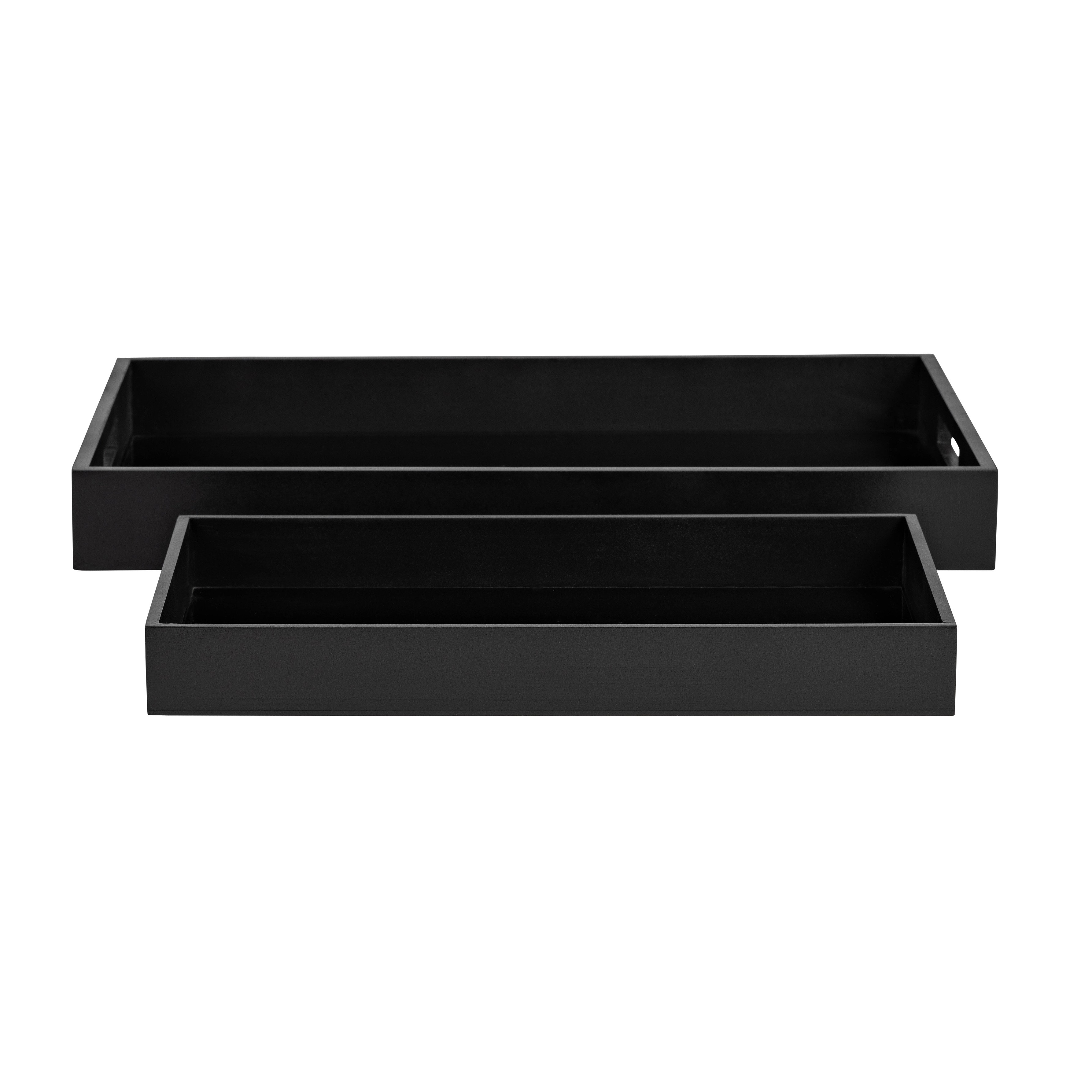 Latitude Run® Set of 2 Nesting Serving Trays Wood and Glass 14" and 18 ...