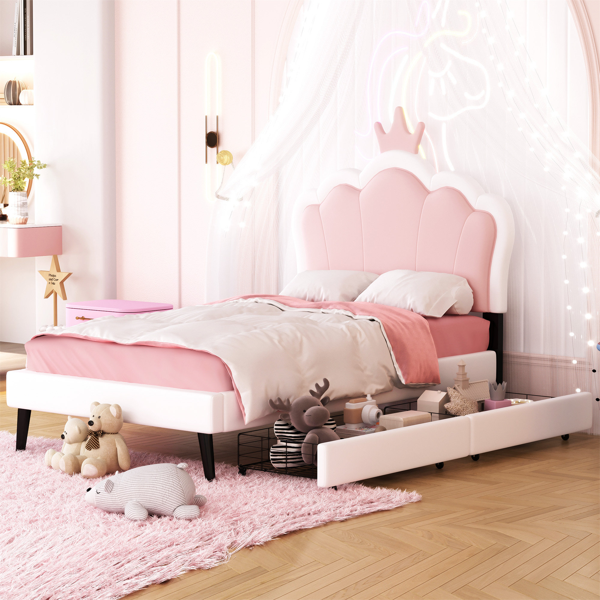 Gemma Violet Twin Size Upholstered Princess Bed With Crown Headboard ...