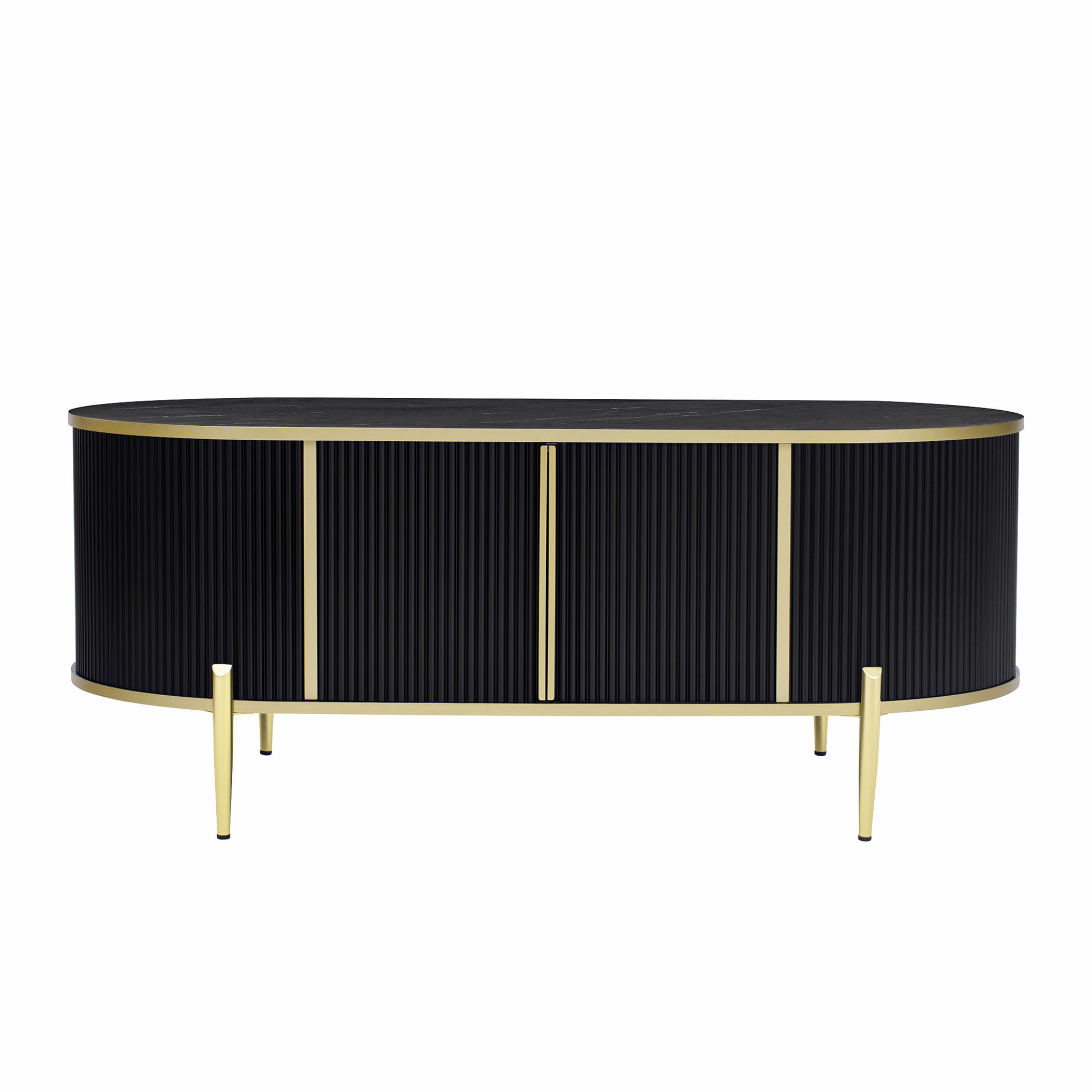Mercer41 Modern Luxury Oval Shaped Fluted Coffee Table With Marble ...