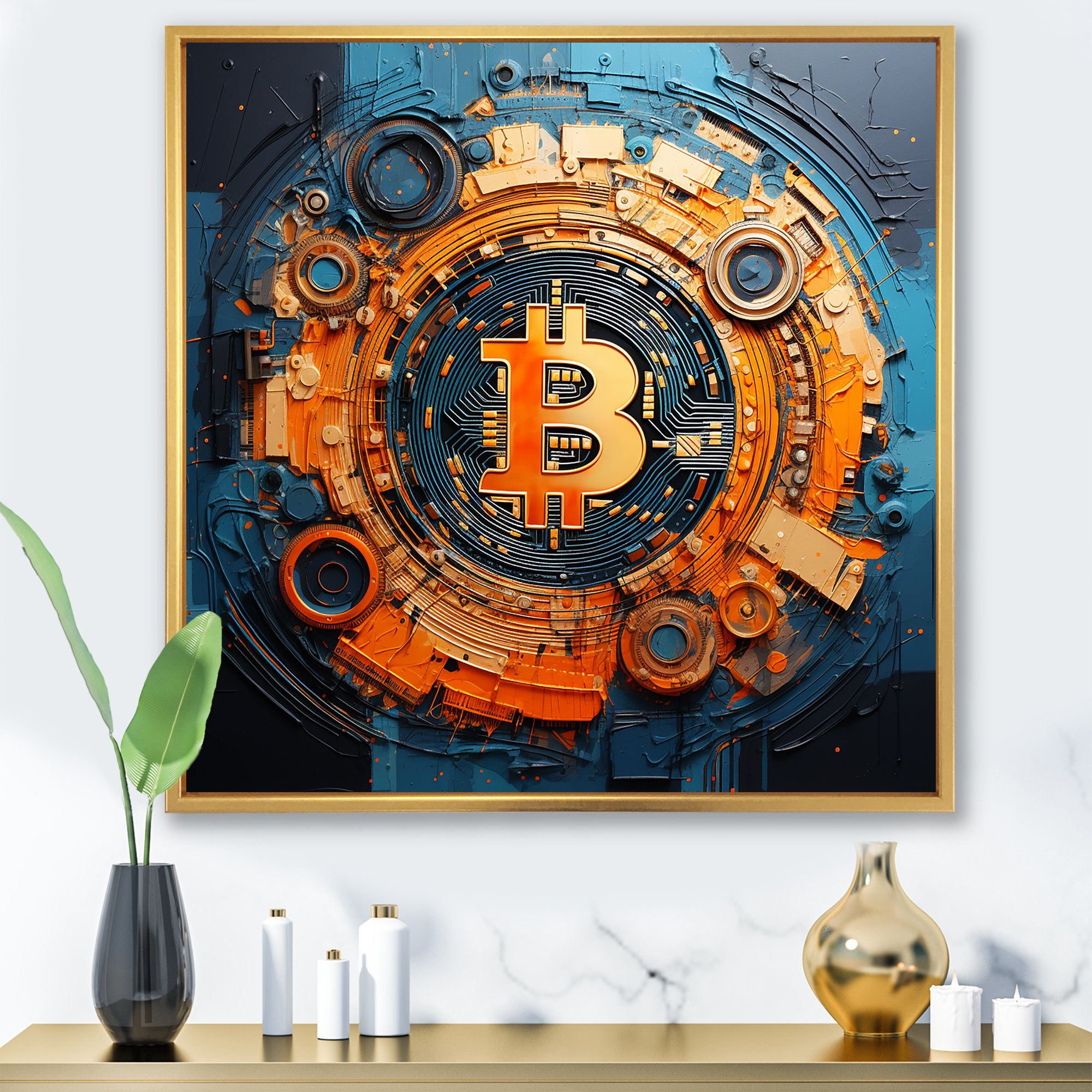 Trinx Gold And Blue Bitcoin Crypto Currency - Fashion Bitcoin Wall Art ...