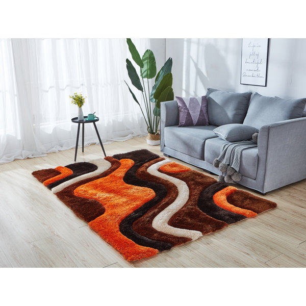 Orren Ellis Kadir Abstract Handmade Shag Orange/Brown Area Rug ...