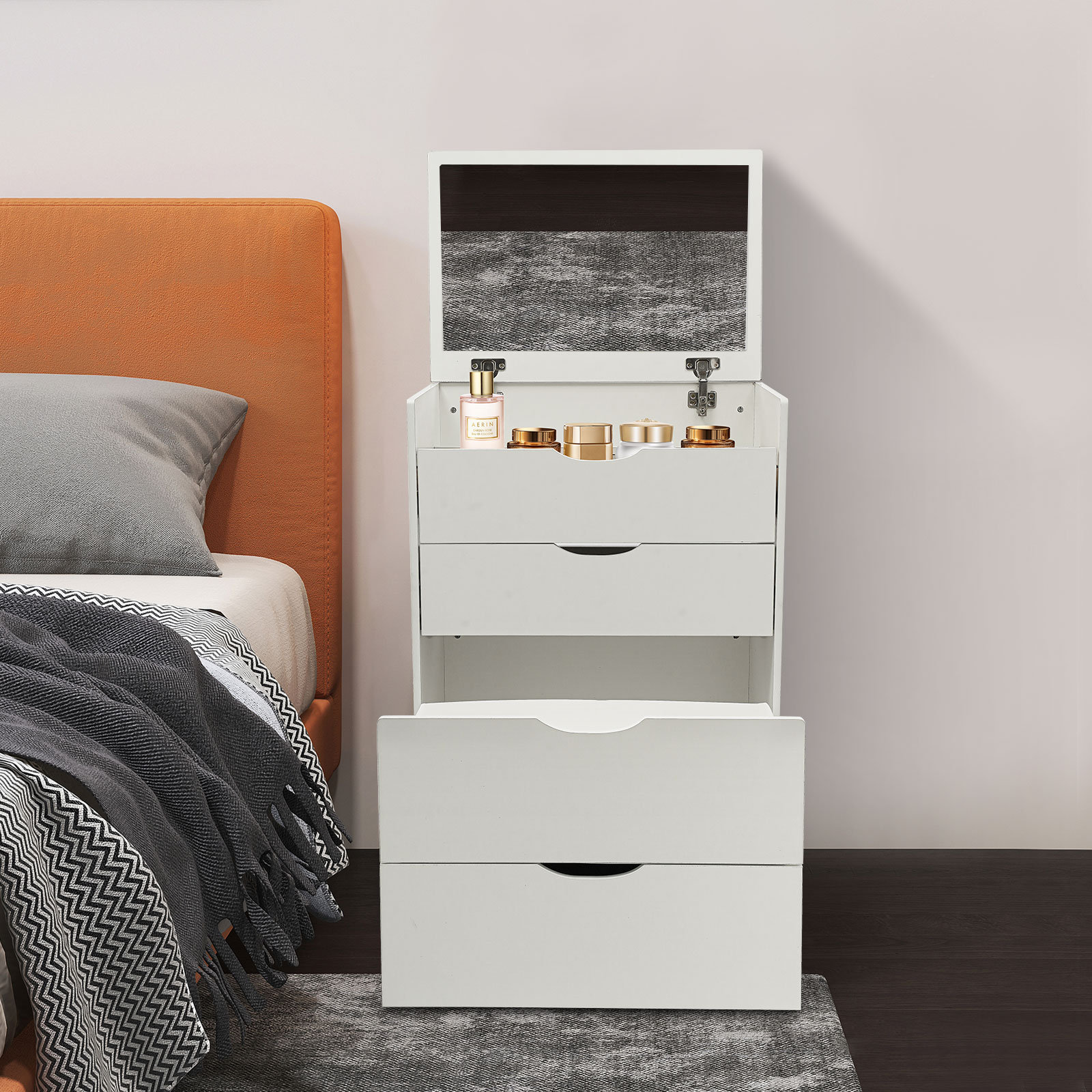 Ebern Designs Vanity Desk Small Makeup Vanity With Mirror And 3 Drawers ...